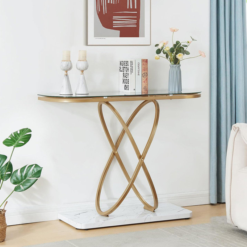 Everly Quinn Modern Entryway Table,Glass Entrance Sofa Table,Tempered ...