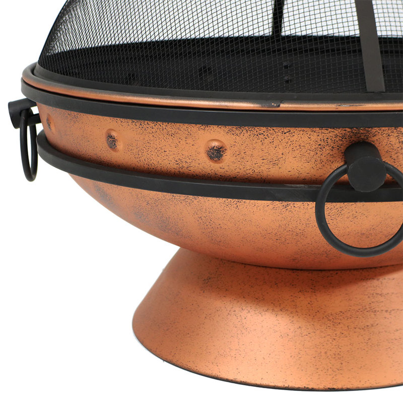 Arlmont & Co. Hurst 30" Round Wood-Burning Copper Finish Raised Outdoor ...