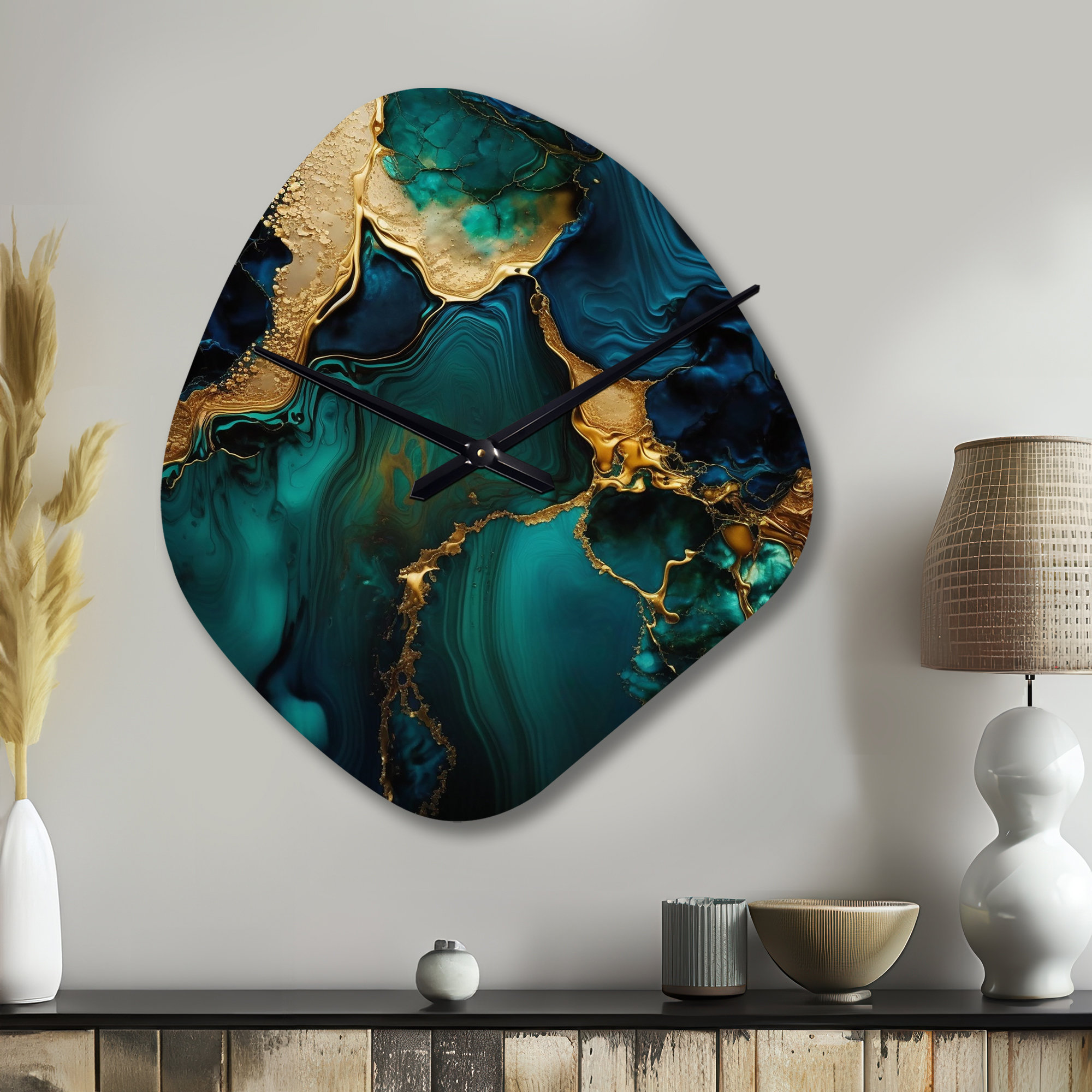 Design Art Abstract Geode Marble Green And Gold - Nebula Shape Gold ...