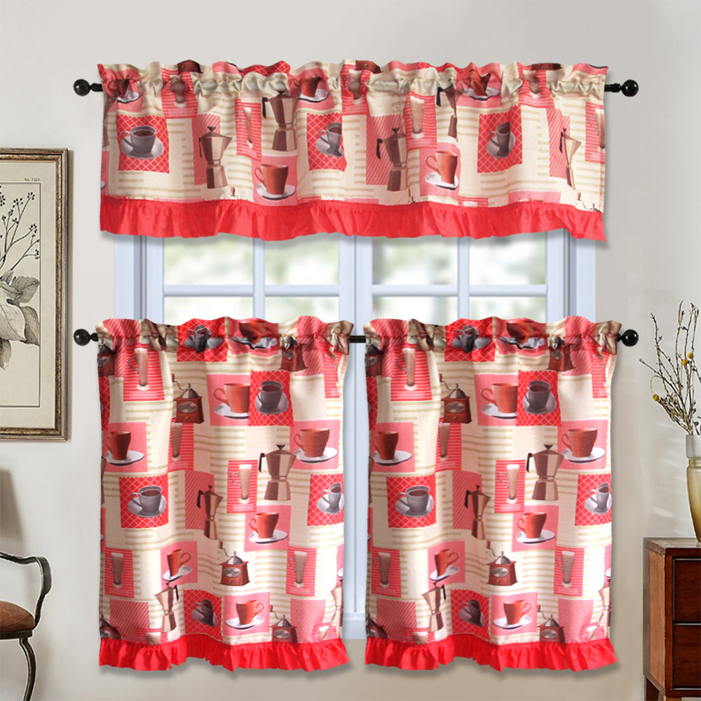 Rosalind Wheeler 3Pc Rod Pocket Ruffled Kitchen Curtains Kitchen ...