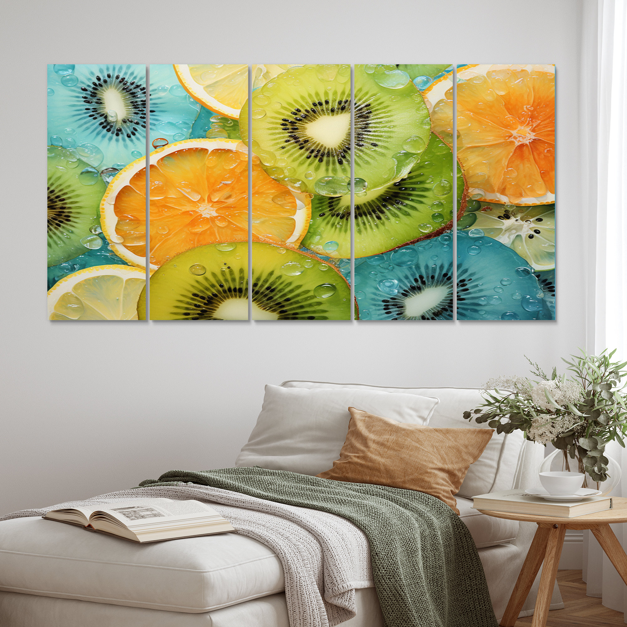 DesignArt Green Vibrant Harvest Fruit - Fruits Canvas Print - 5 Equal ...
