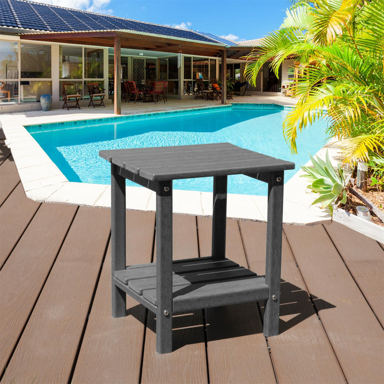 Lark Manor™ Square Outdoor Side Table - 2-Tier Weather-Resistant Table ...