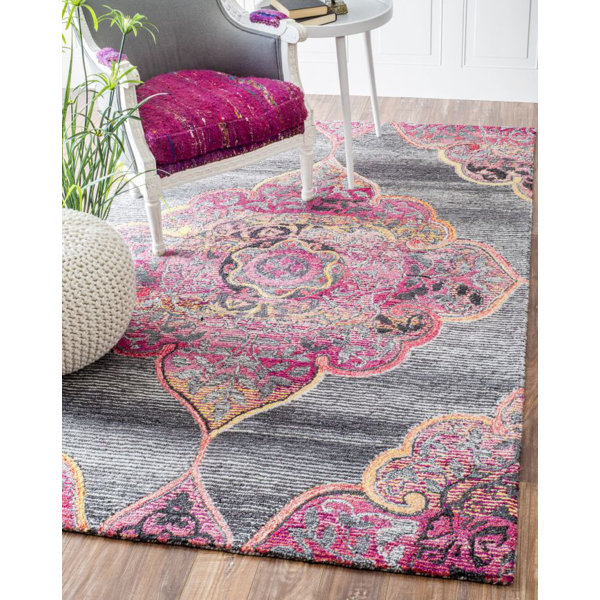 Bungalow Rose Floral Handmade Tufted Pink/Gray Area Rug & Reviews | Wayfair
