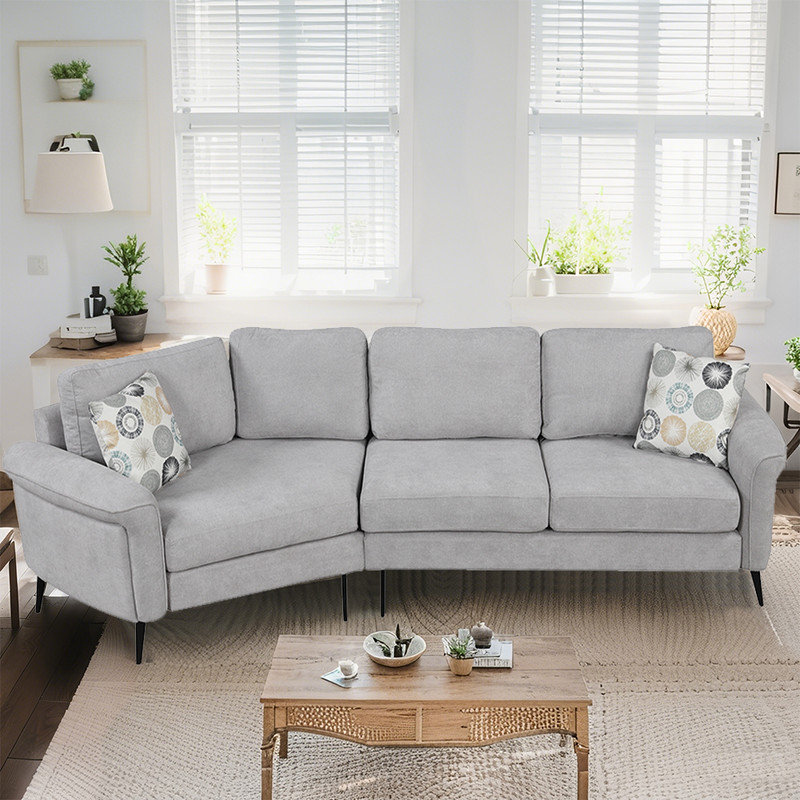 Ivy Bronx 111" Chenille Upholstered Curved 3-Seater Sofa with 2 Printed ...