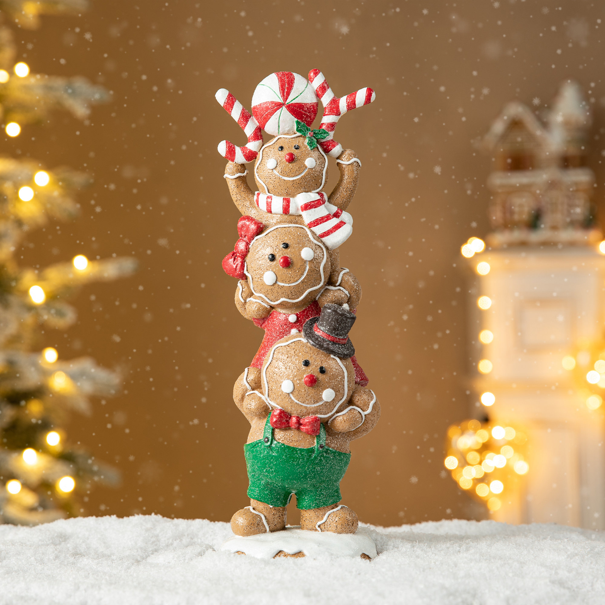 The Holiday Aisle® 12.5"H Christmas Resin Stacked Gingerbread Figurine ...