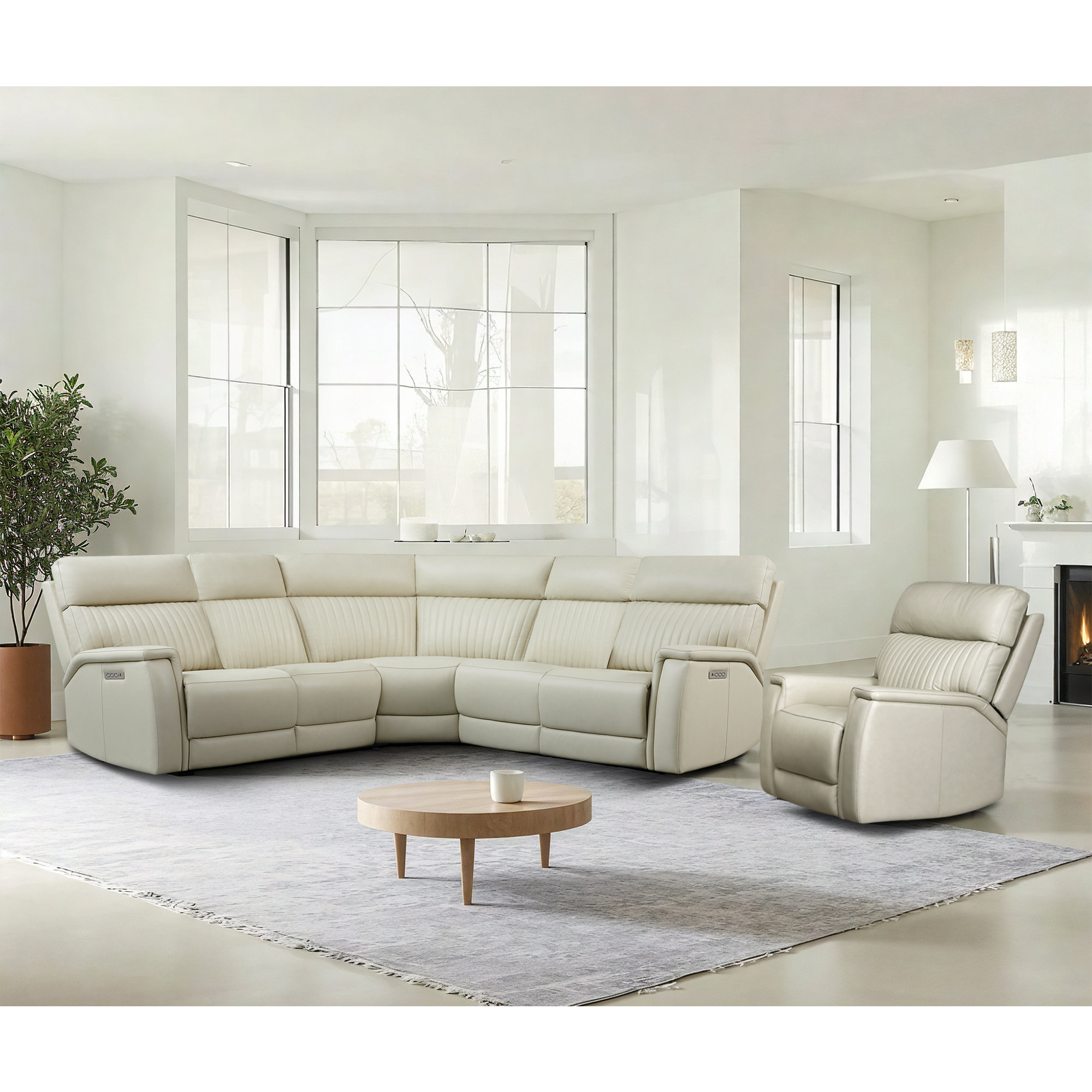 Hokku Designs Liudgardas Leather Power Reclining Sectional Sofa & Power ...