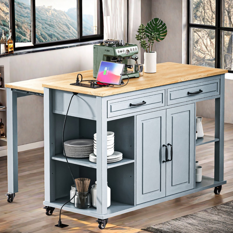Velvetvanguards Kitchen Island With Extendable Dining Table, Internal ...