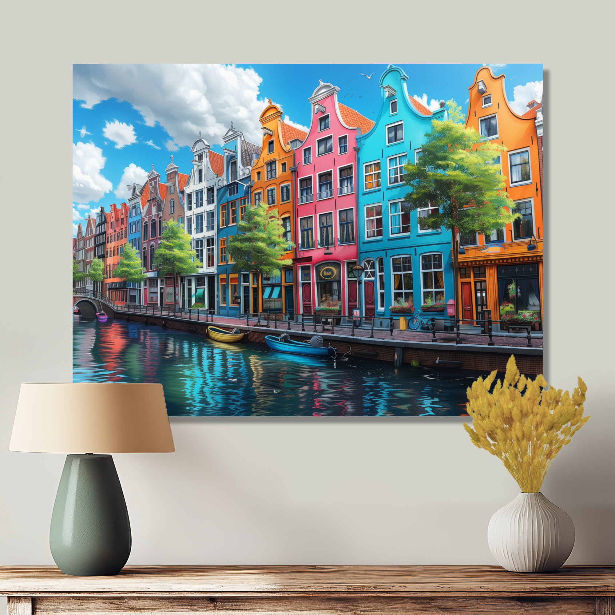 Design Art Netherlands Colorful High Detail Canals I - Netherlands Wall ...