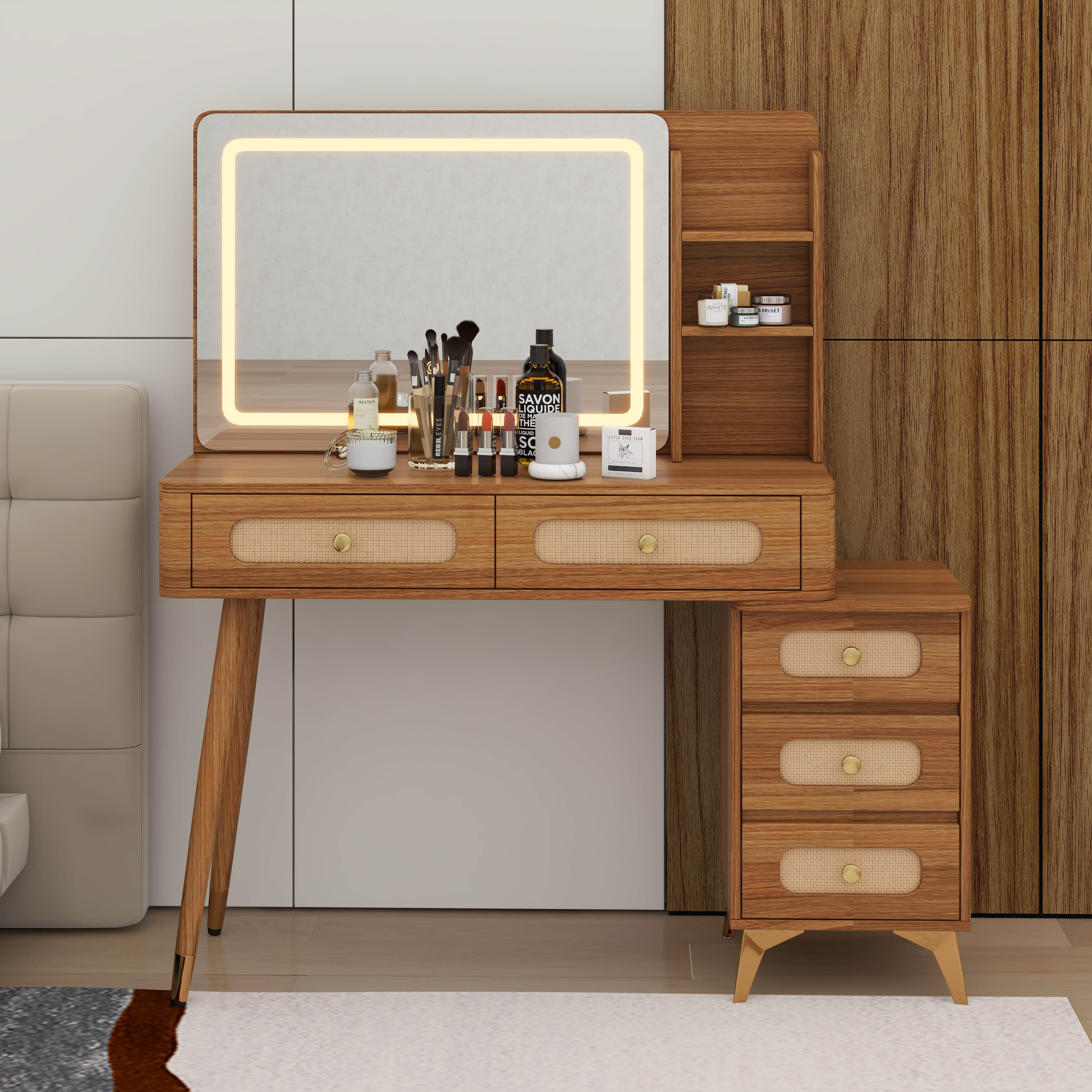 Brayden Studio® Vintage Makeup Vanity With Mirror And Lights, Makeup ...