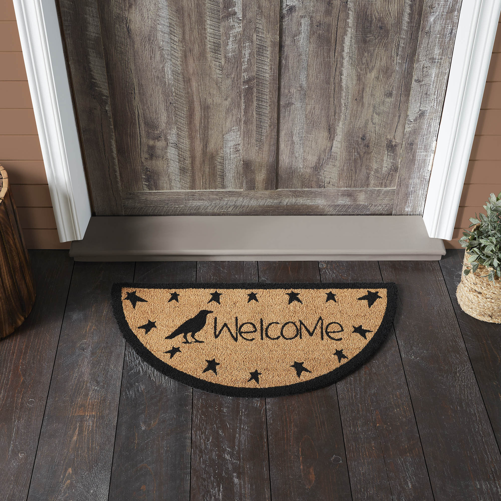 Winston Porter Harsha Coir Welcome Rug Half Circle 16.5x33 | Wayfair