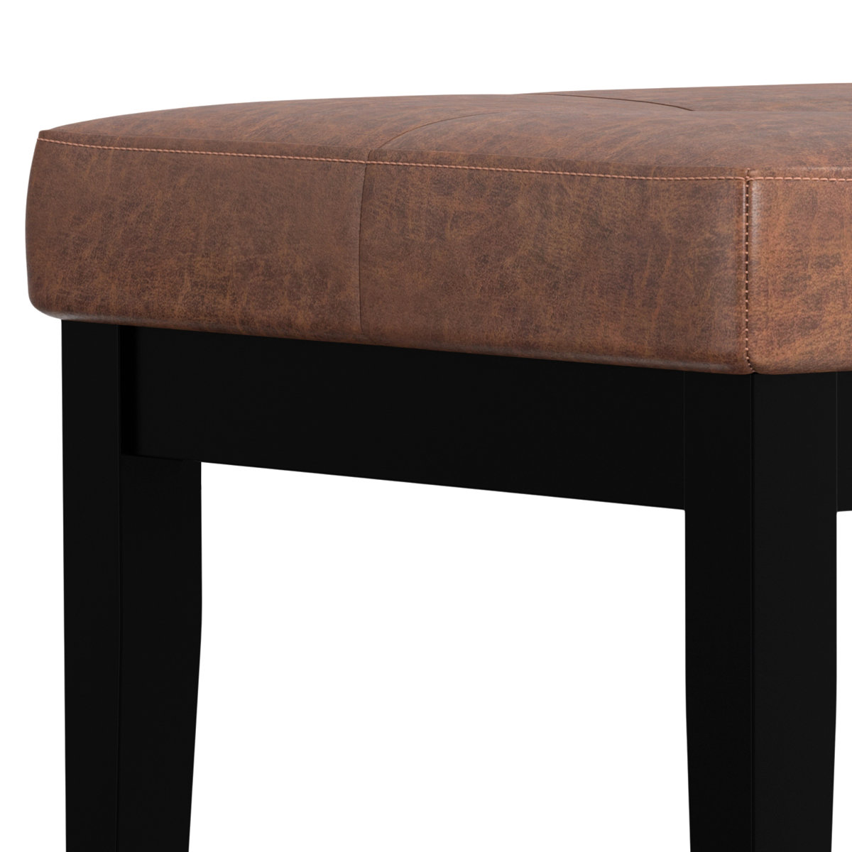 Simpli Home Lacey 26"W Small Tufted Ottoman Bench in Distressed Vegan ...