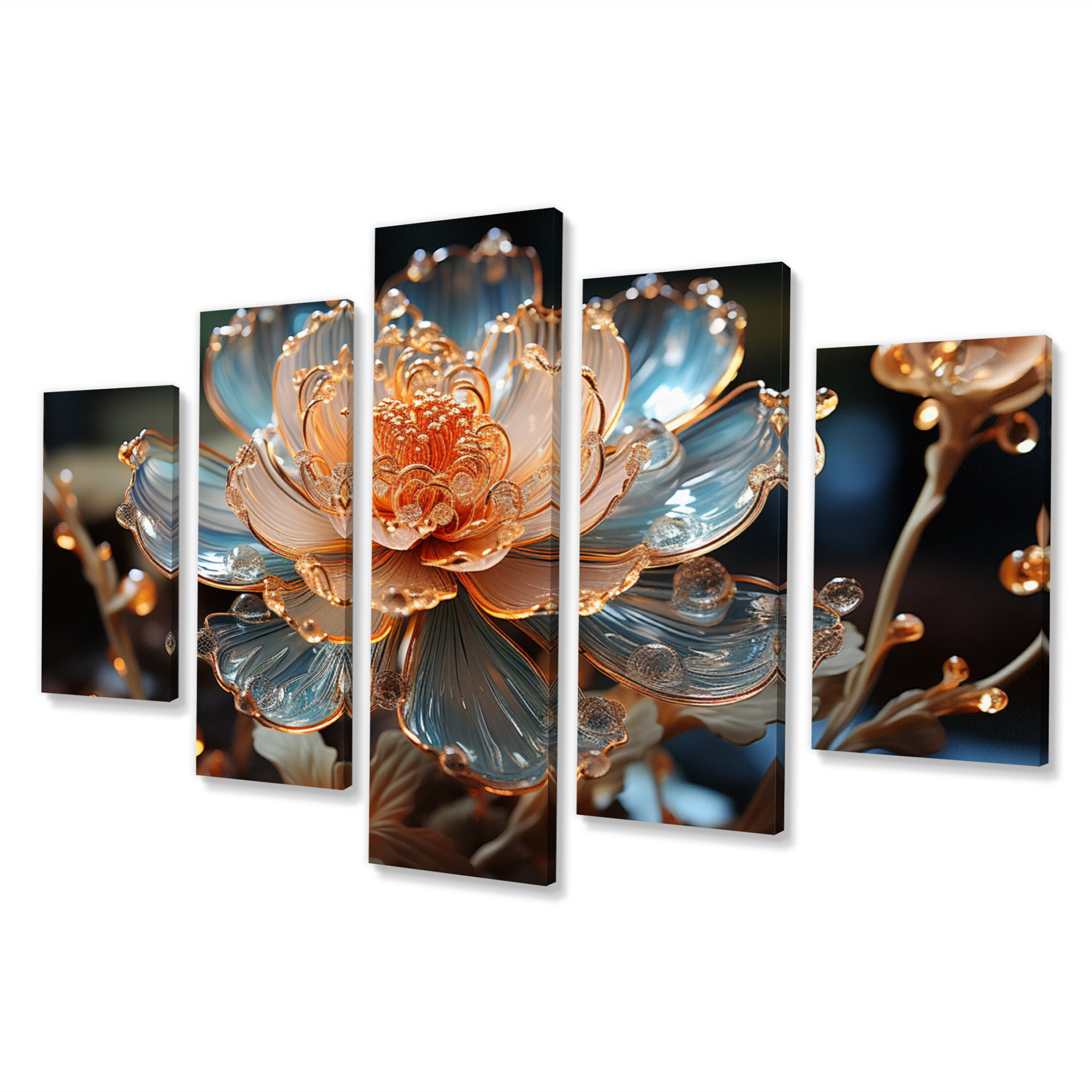 Dakota Fields Peach Flower Crystal I - Floral Canvas Print - 5 Panels ...