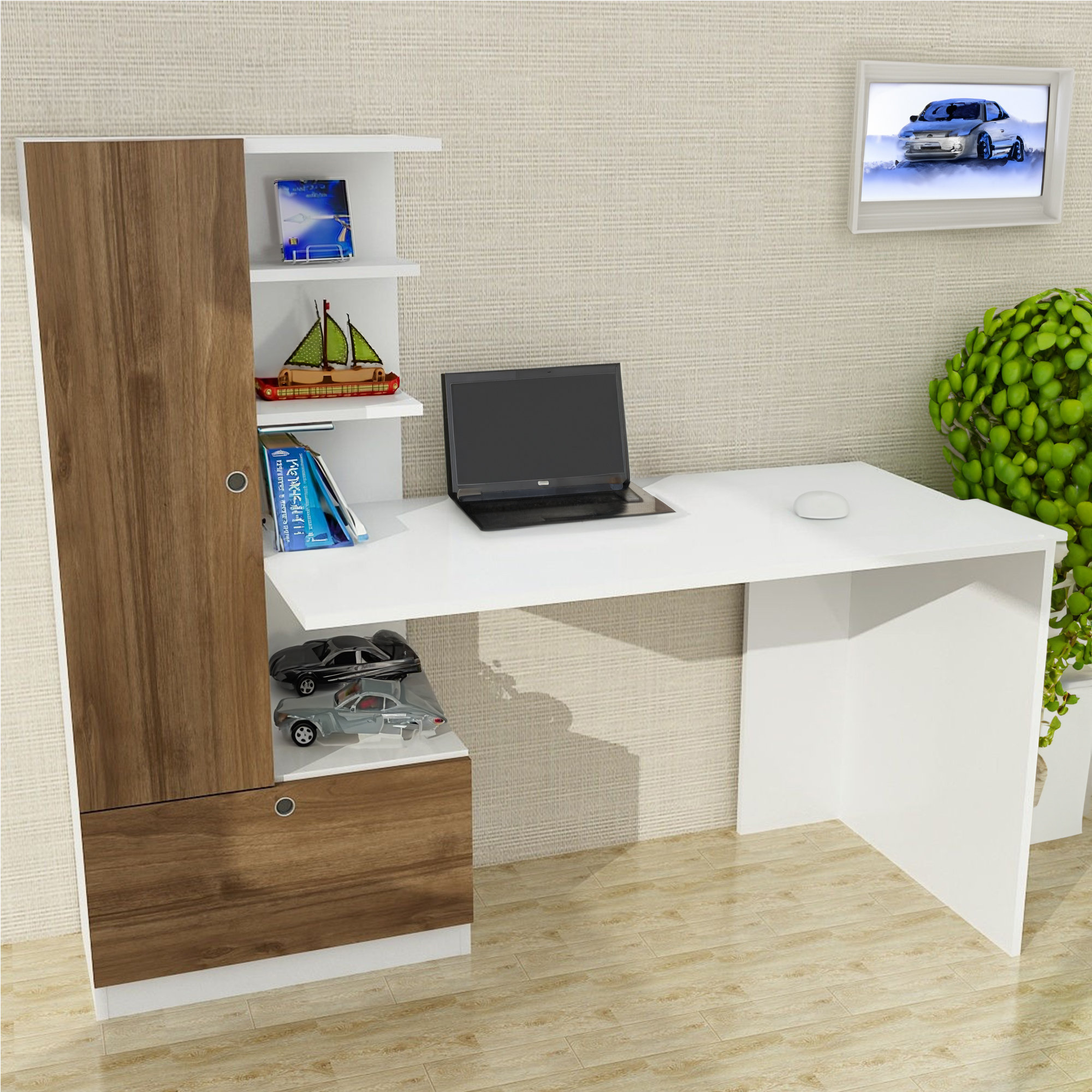 Latitude Run® Malaka 58.9'' W Rectangle Computer Desk with and Cabinet ...