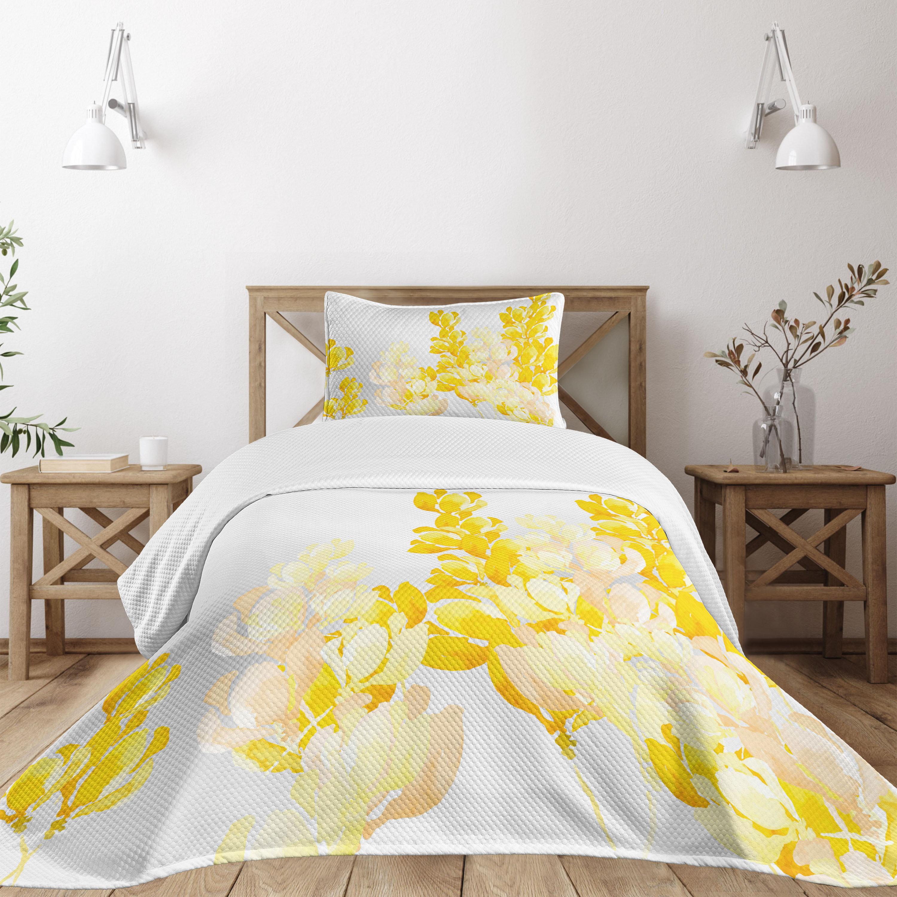 Ambesonne Yellow and White Bedspread Wild Flowers Yellow White | Wayfair