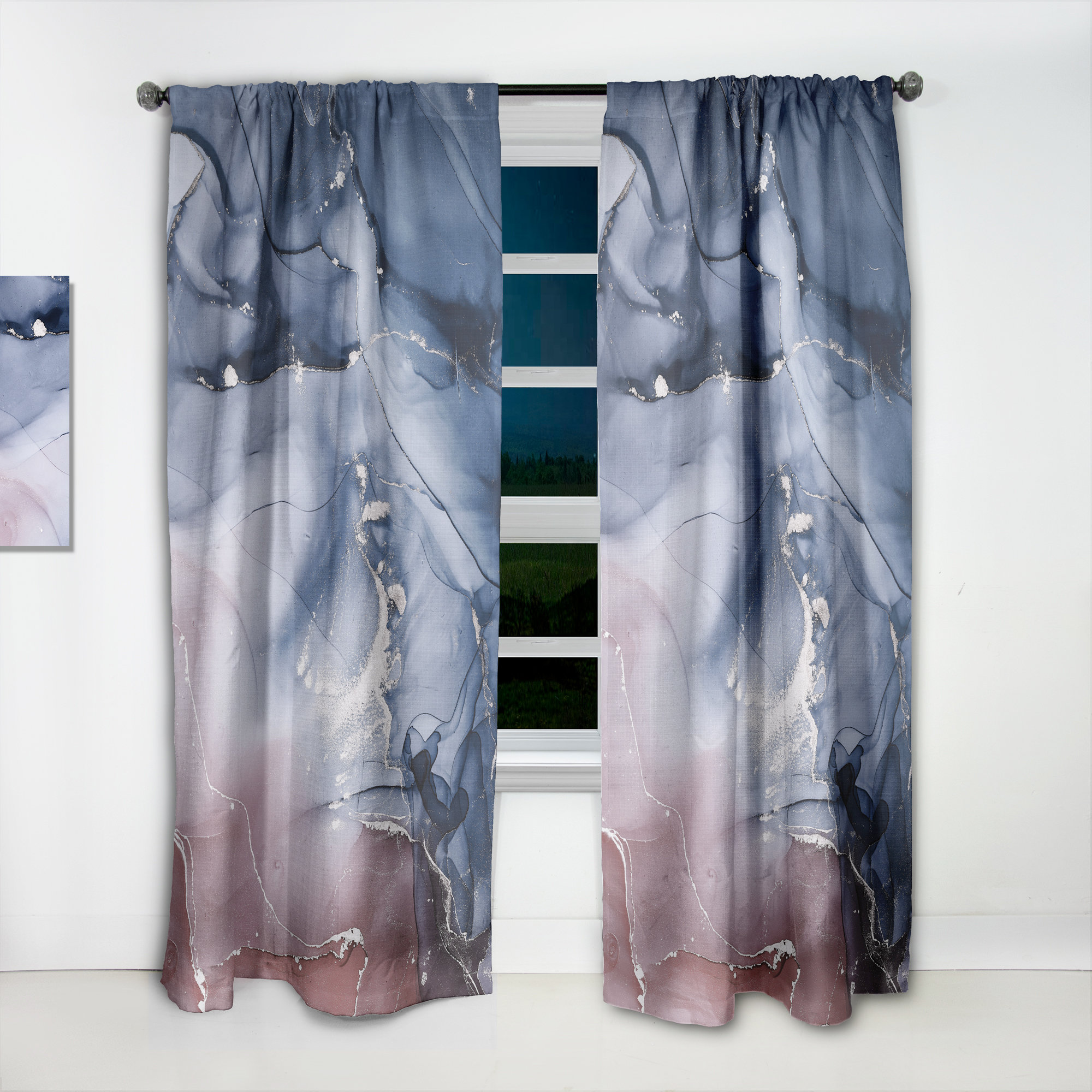 Design Art Blue And Pink Marble Ink Clouds V - Abstract Curtain ...