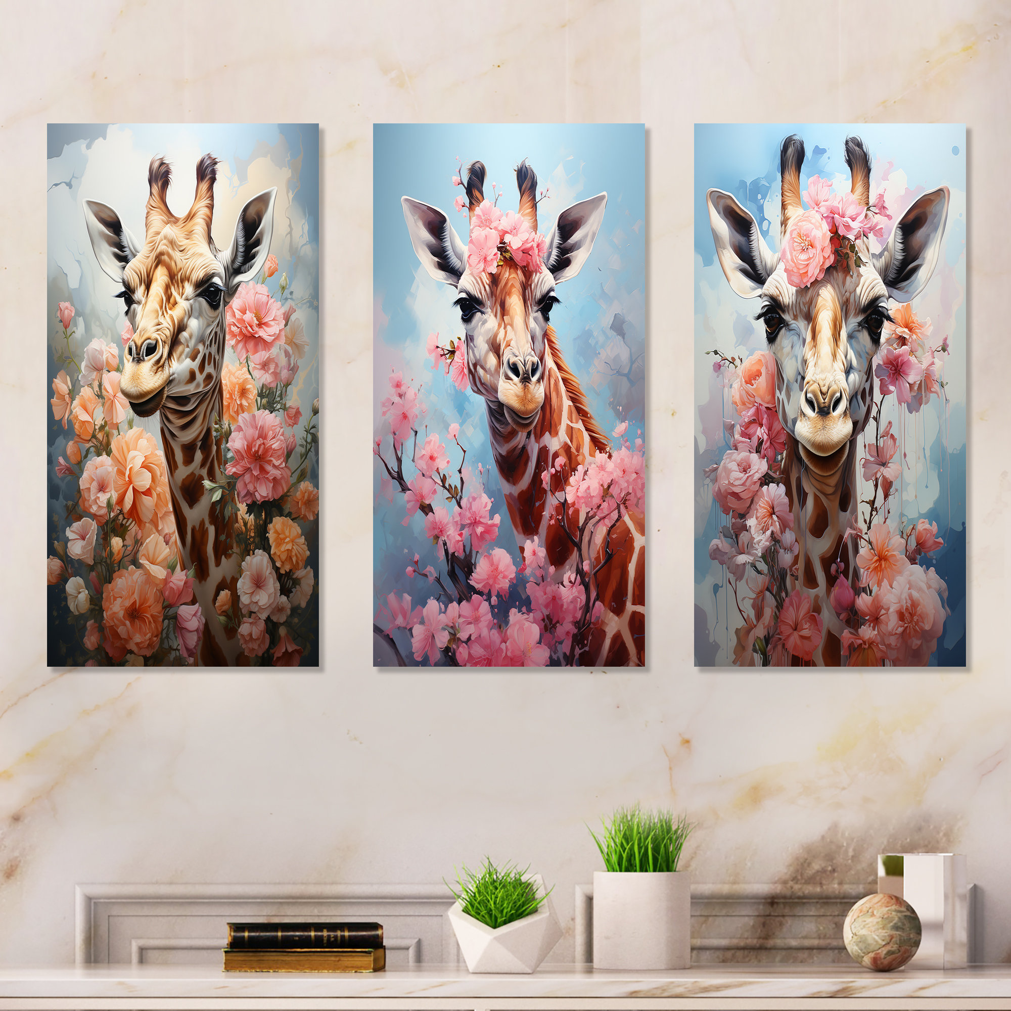 Bungalow Rose Cute Pink Floral Giraffe Portrait - Giraffe Wall Decor ...