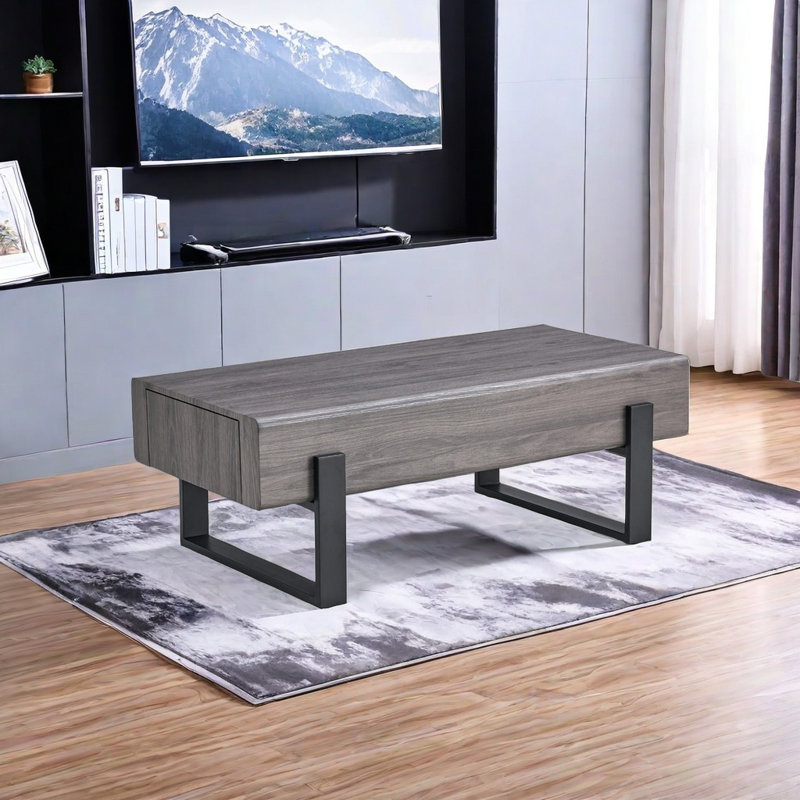 17 Stories Coffee Table, With Solid Wood Drawer, Metal Legs Supports ...