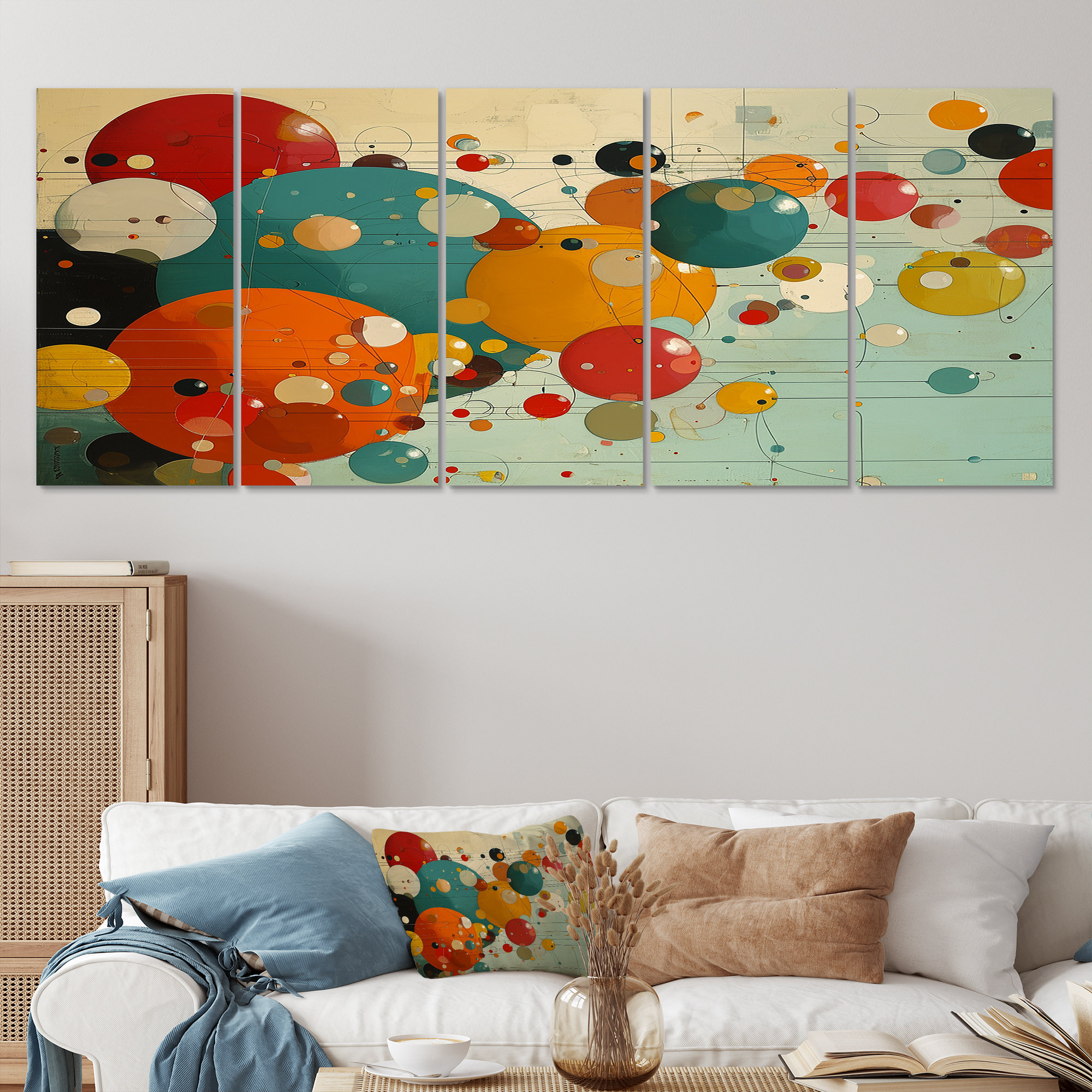 Ivy Bronx Retro Circular Joy - Geometric Wall Art 5 Piece | Wayfair