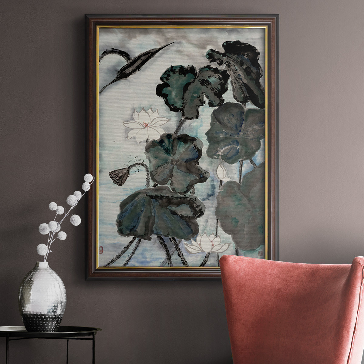 Red Barrel Studio Lotus Study With Blue Green I Premium Framed Canvas ...