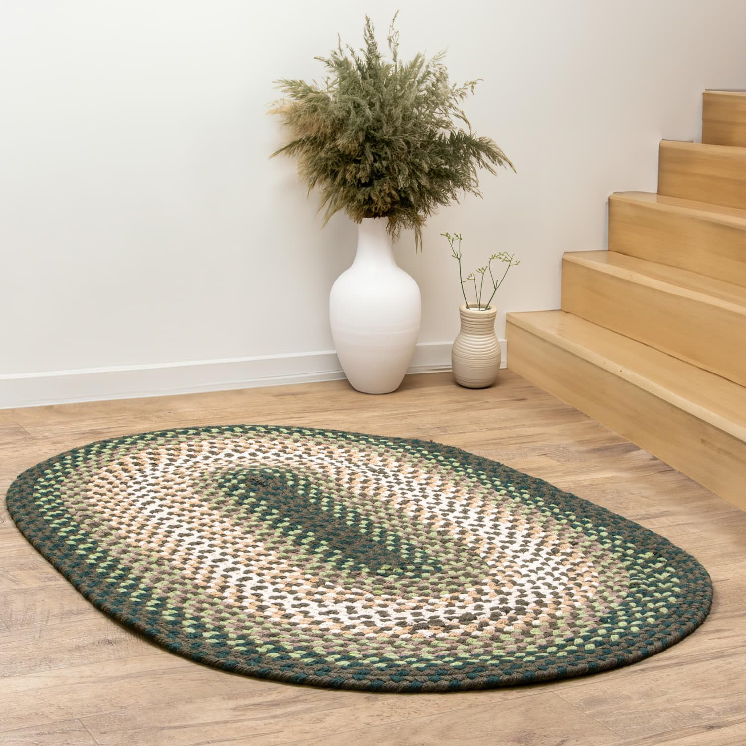 August Grove Farmhouse Braided Cotton Green Area Rug - Wayfair Canada