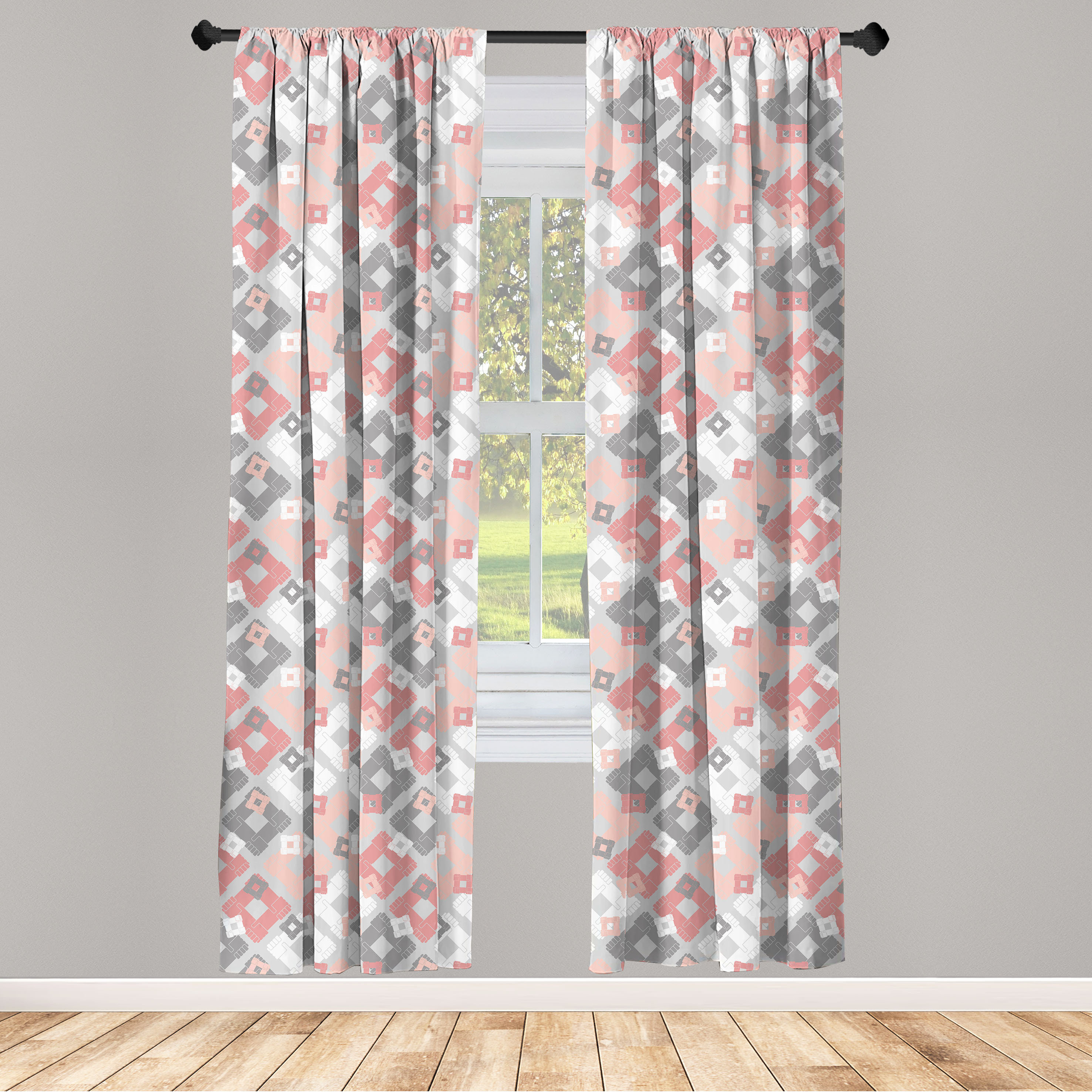 East Urban Home Vintage 4-Panel Curtains, Hshaking Squares Pattern Pale ...