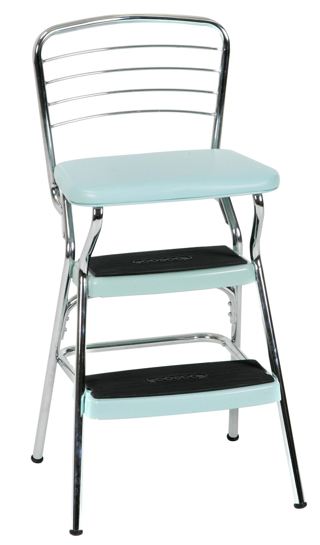 COSCO Stylaire Steel Retro Chair + Step Stool with Flip-Up Vinyl Seat ...