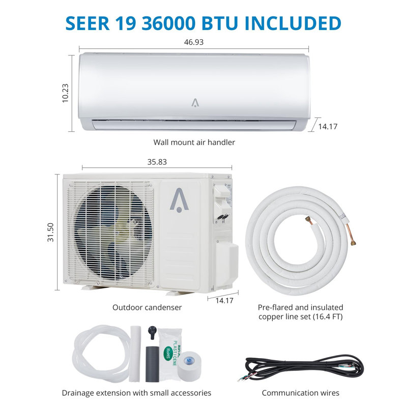 Zstar 36000 BTU Mini Split AC/Heating System, 4 in 1Mini Split AC, 19 ...