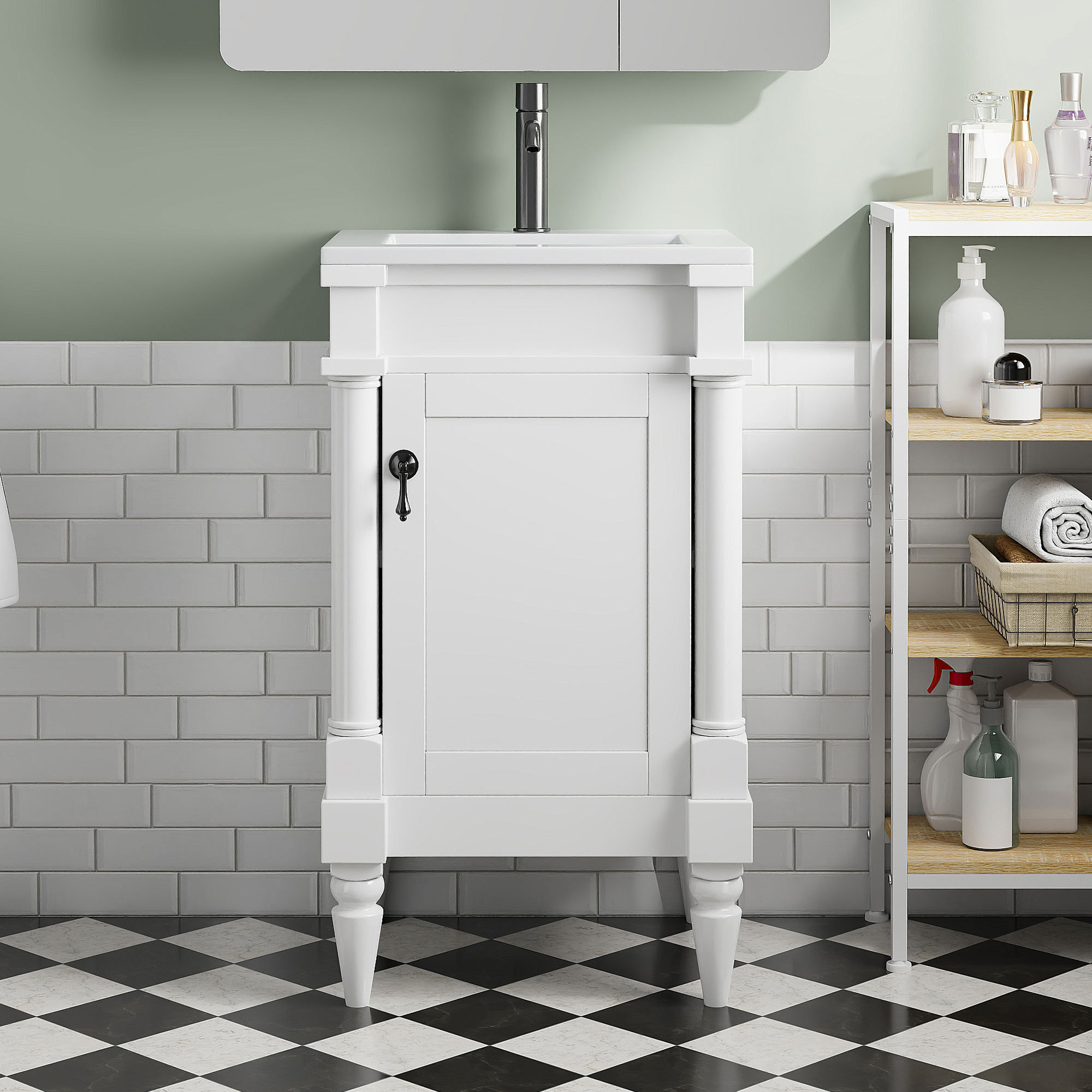 George Oliver Compact Retro Vanity With Ceramic Sink - Solid Wood With ...