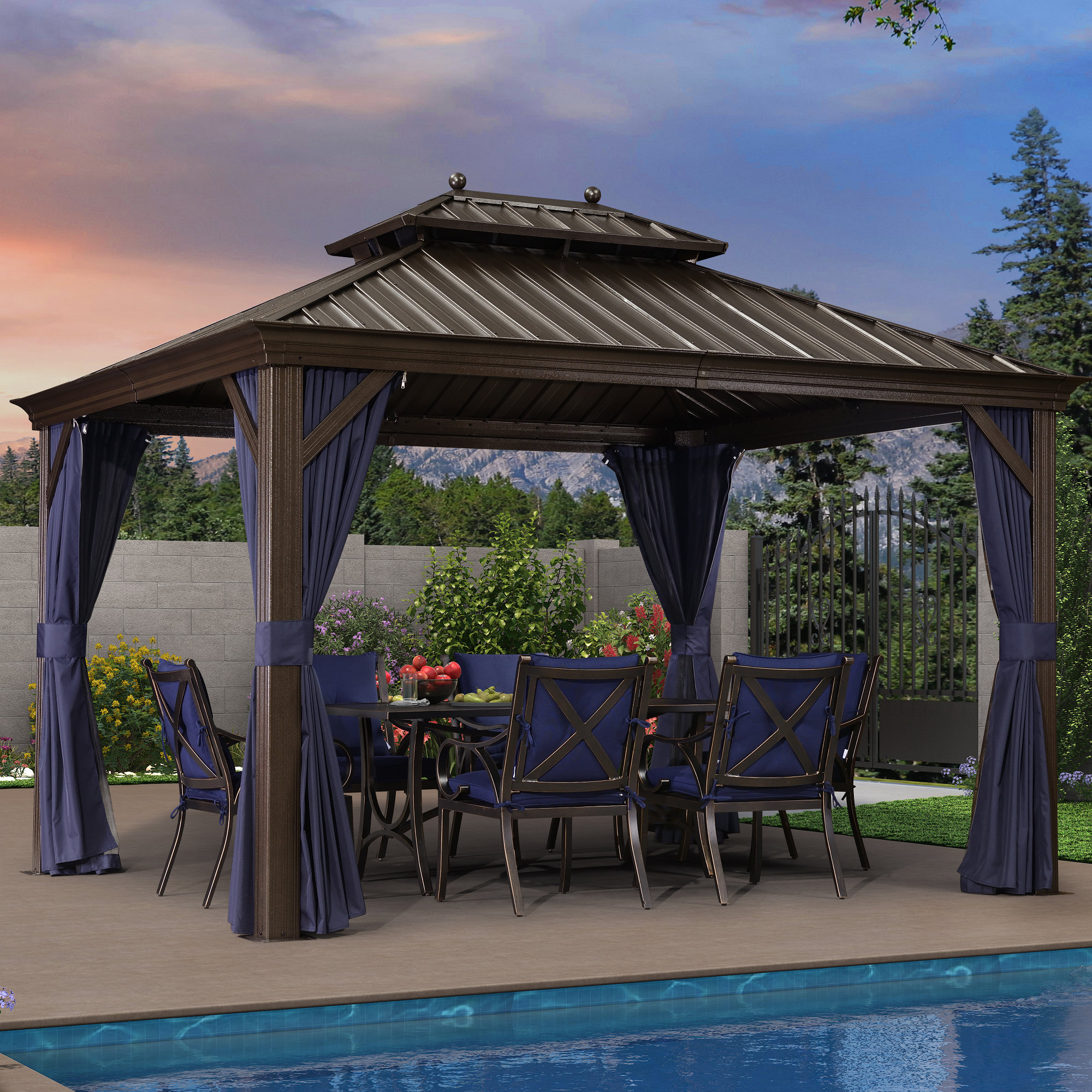 Purple Leaf 10' x 12' Aluminium Patio Gazebo with Curtain and Netting ...