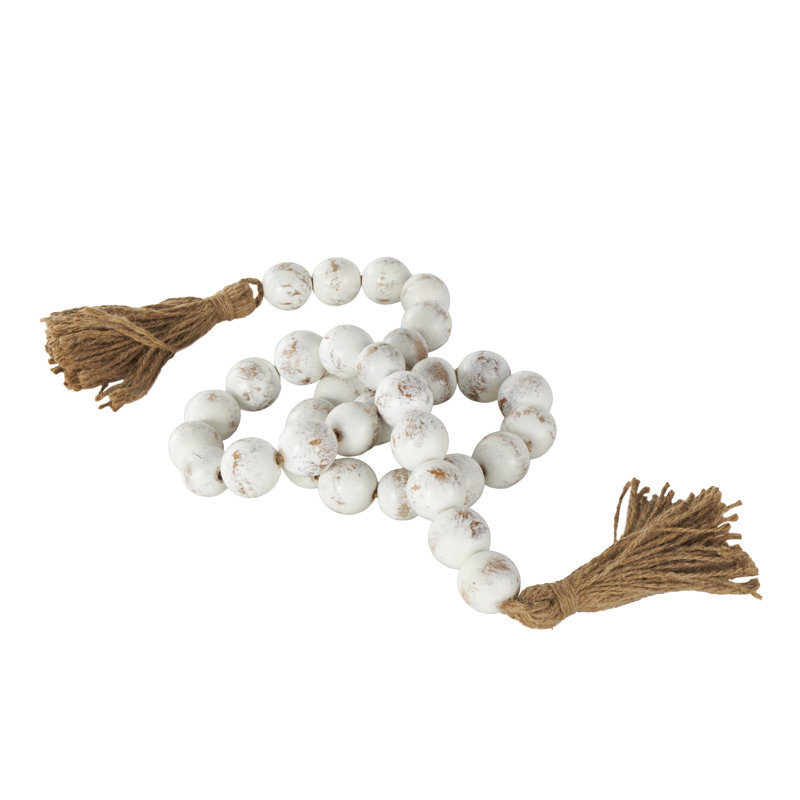 The Holiday Aisle® Wood Handmade Distressed Beaded Cream Garland with ...