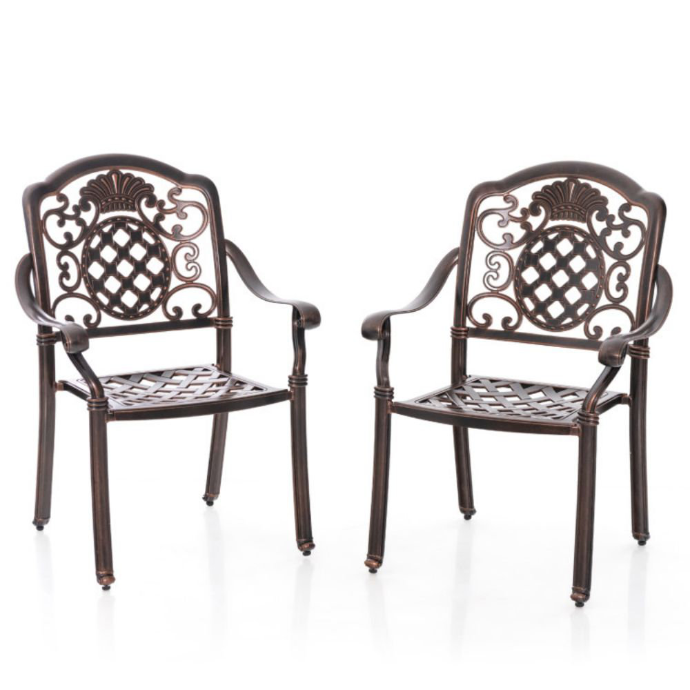 World Menagerie Patio Cast Aluminum Dining Chairs Set Of 2 Metal ...