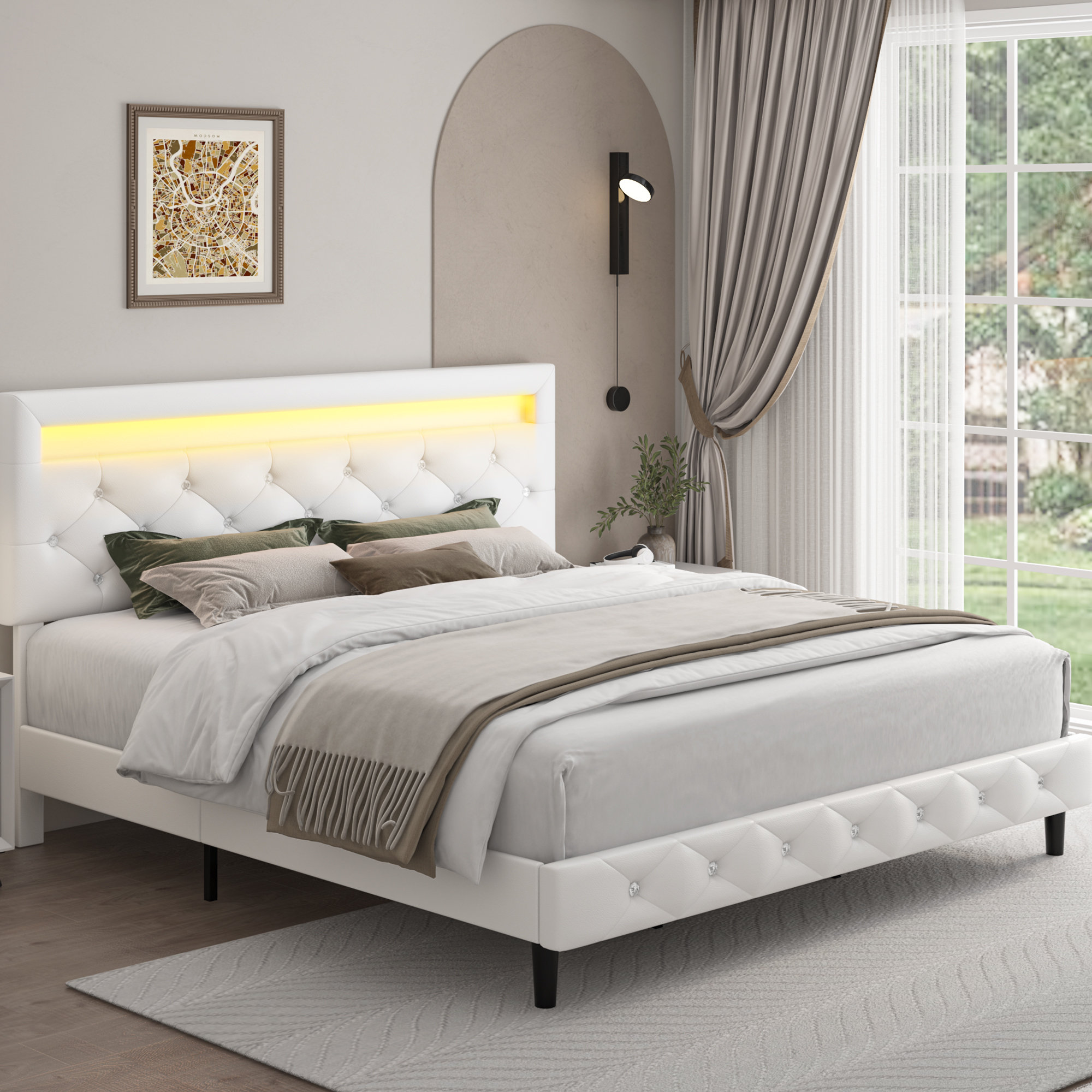 Wade Logan® Alanta Tufted Upholstered Platform Bed with LED and Crystal ...