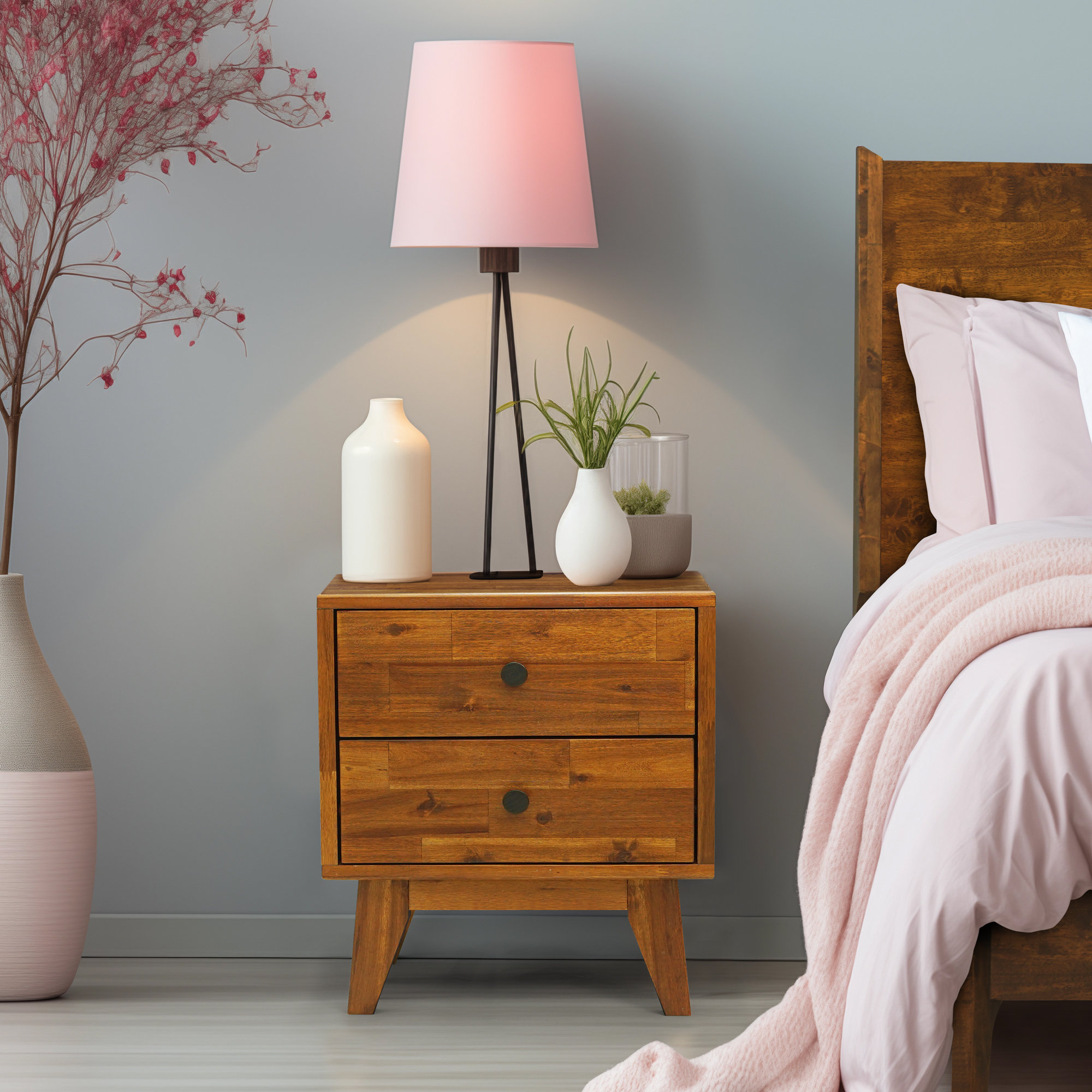 George Oliver Acacia Silvia Solid Wood Nightstand with 2 - drawer ...