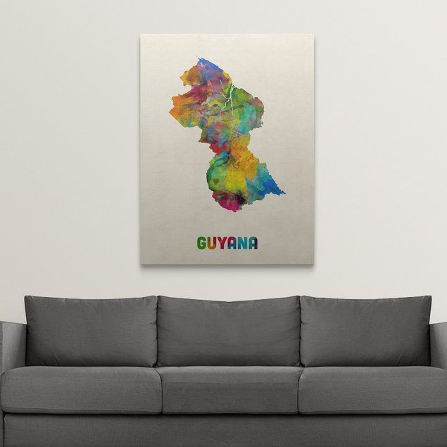 Ebern Designs 'Guyana Watercolor Map' by Abarca Graphic Art Print ...