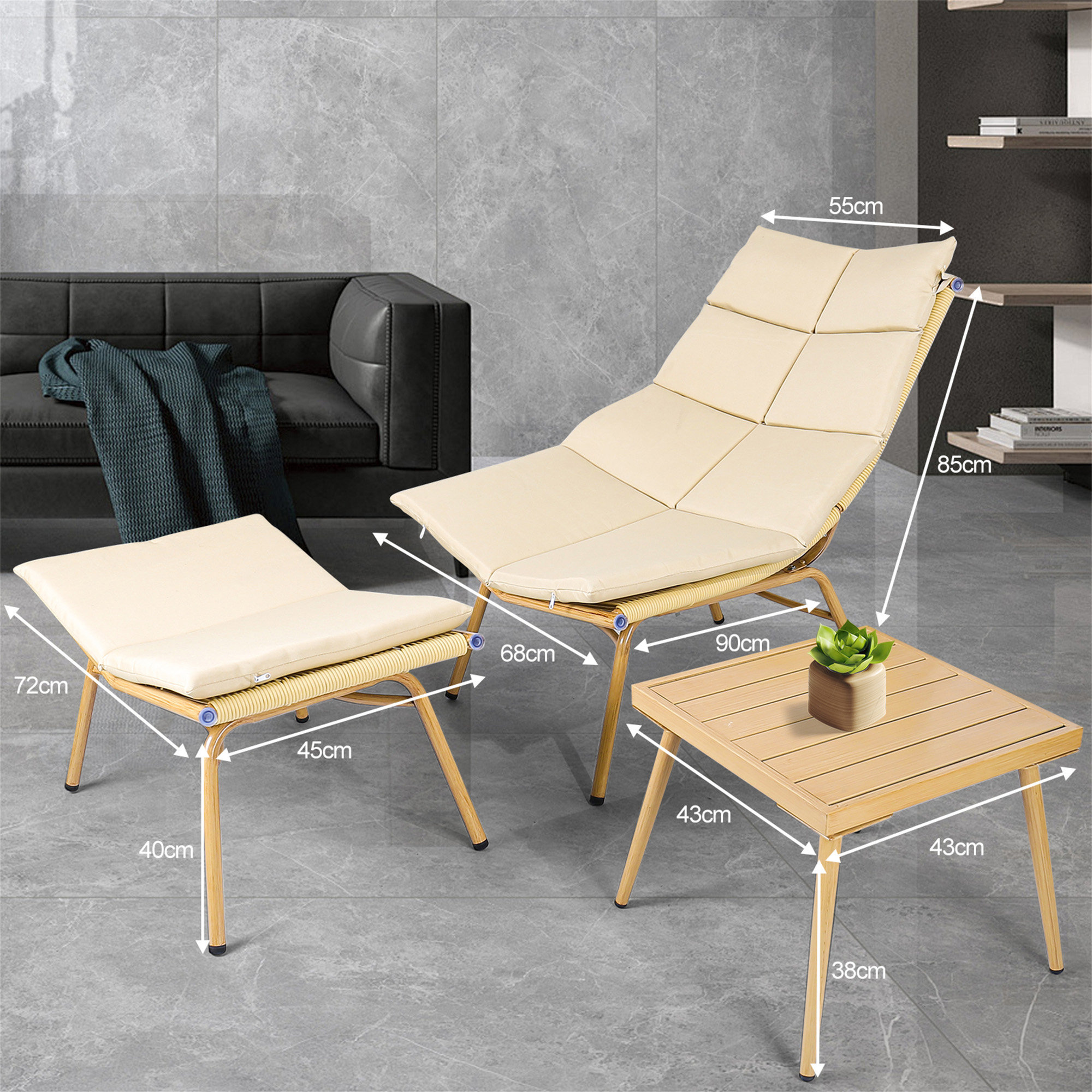 Latitude Run® Chaise Lounge Chair With Table For Outdoor Indoor Wood ...