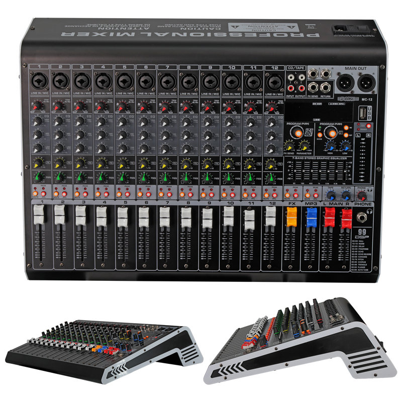 5 Core Audio Mixer 12 Channel DJ Mixing Board Bluetooth USB Analog ...