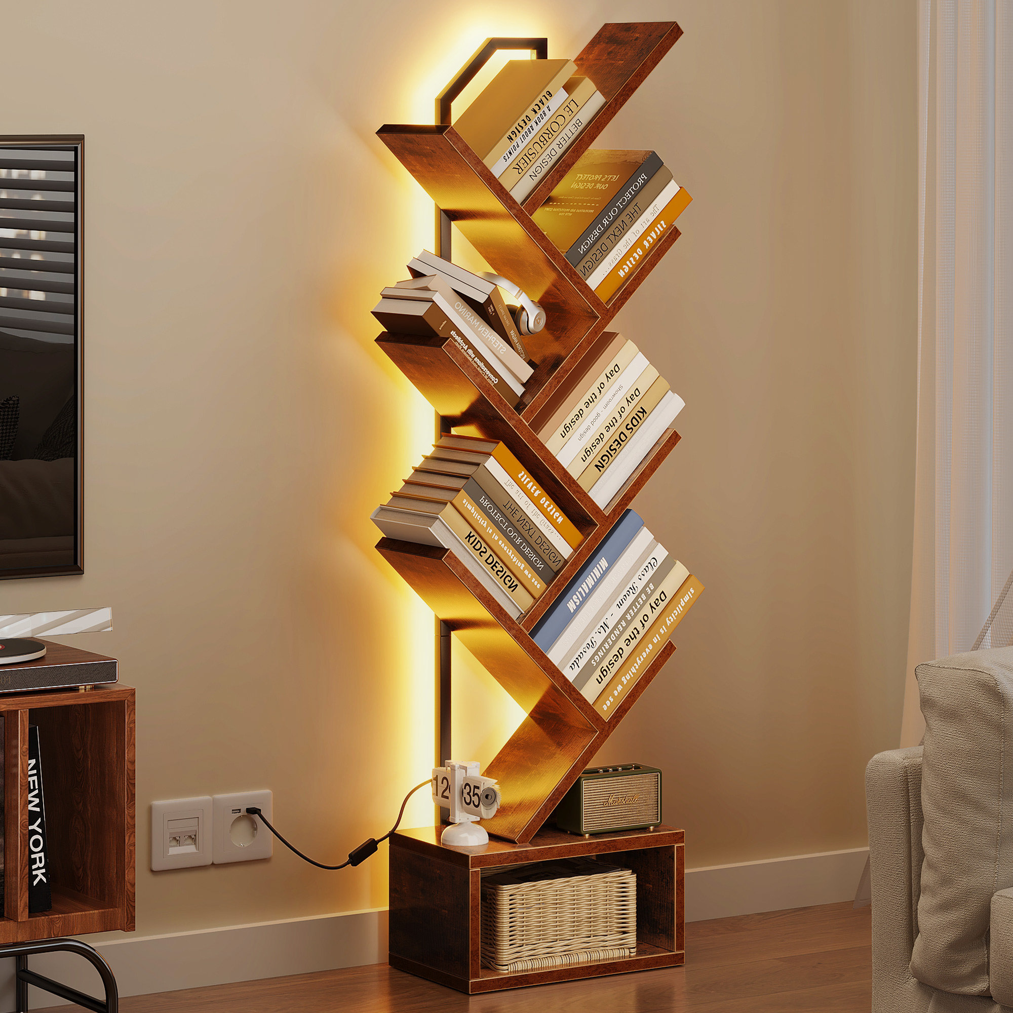 Wrought Studio™ Tonina Geometric Storage Bookcase with RGB LED Lights ...
