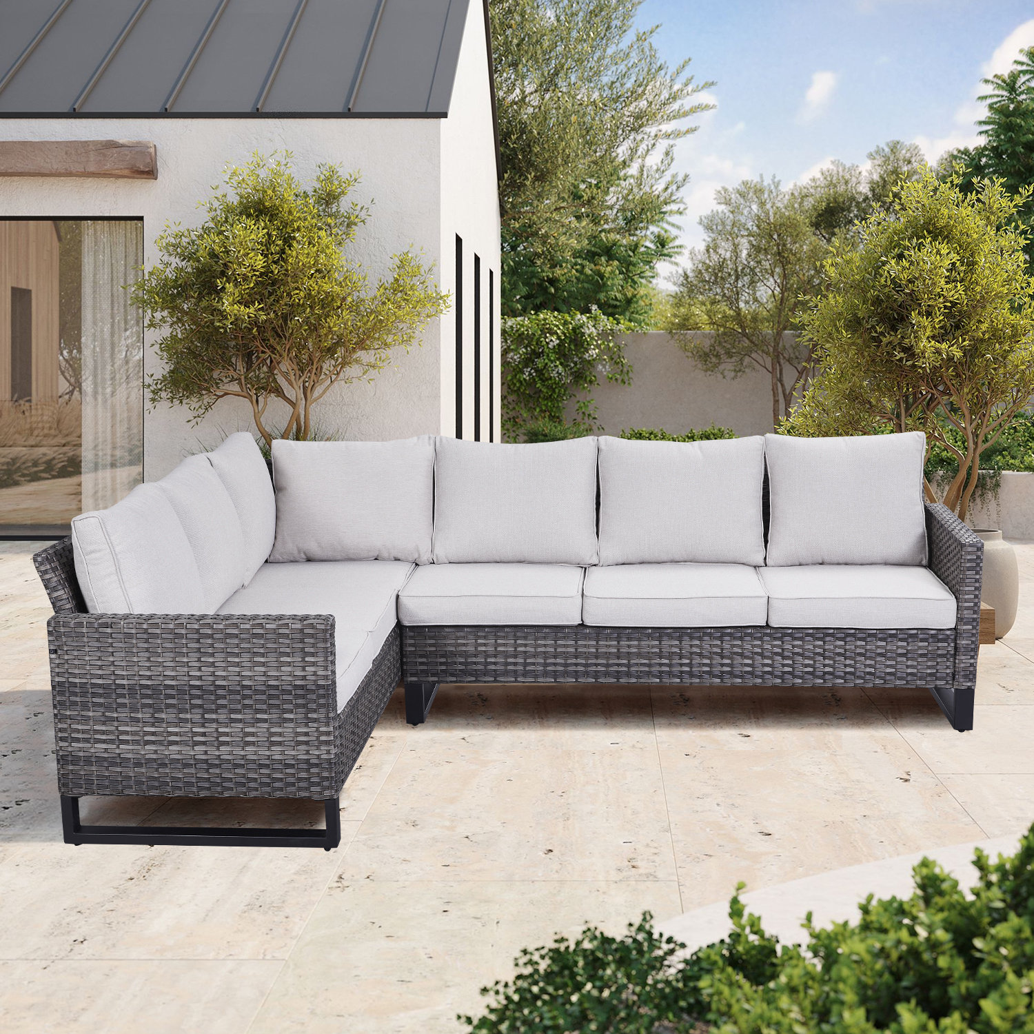 Latitude Run® Nazime 105.1" Wide Outdoor Wicker Patio Sectional with ...
