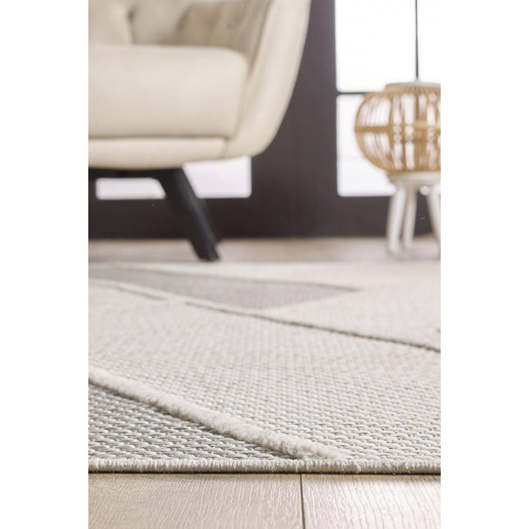 Ivy Bronx Jeneva White Geometric Polypropylene Machine Made Area Rug ...