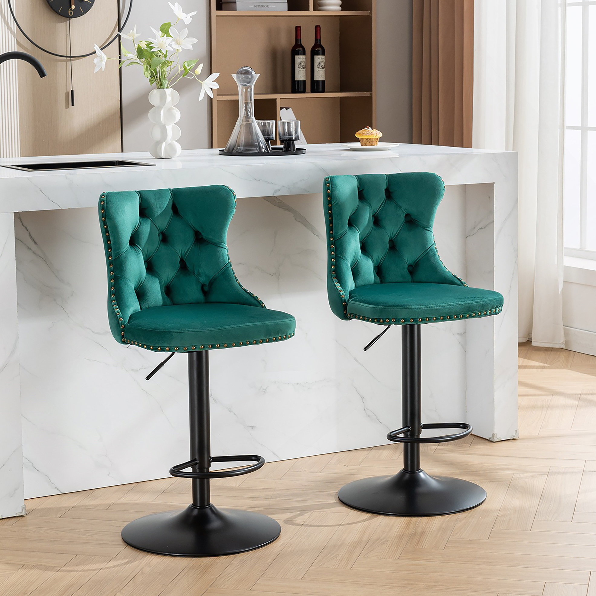 Mercer41 Swivel Velvet Barstools Adjusatble Seat Height from 25-33 Inch ...