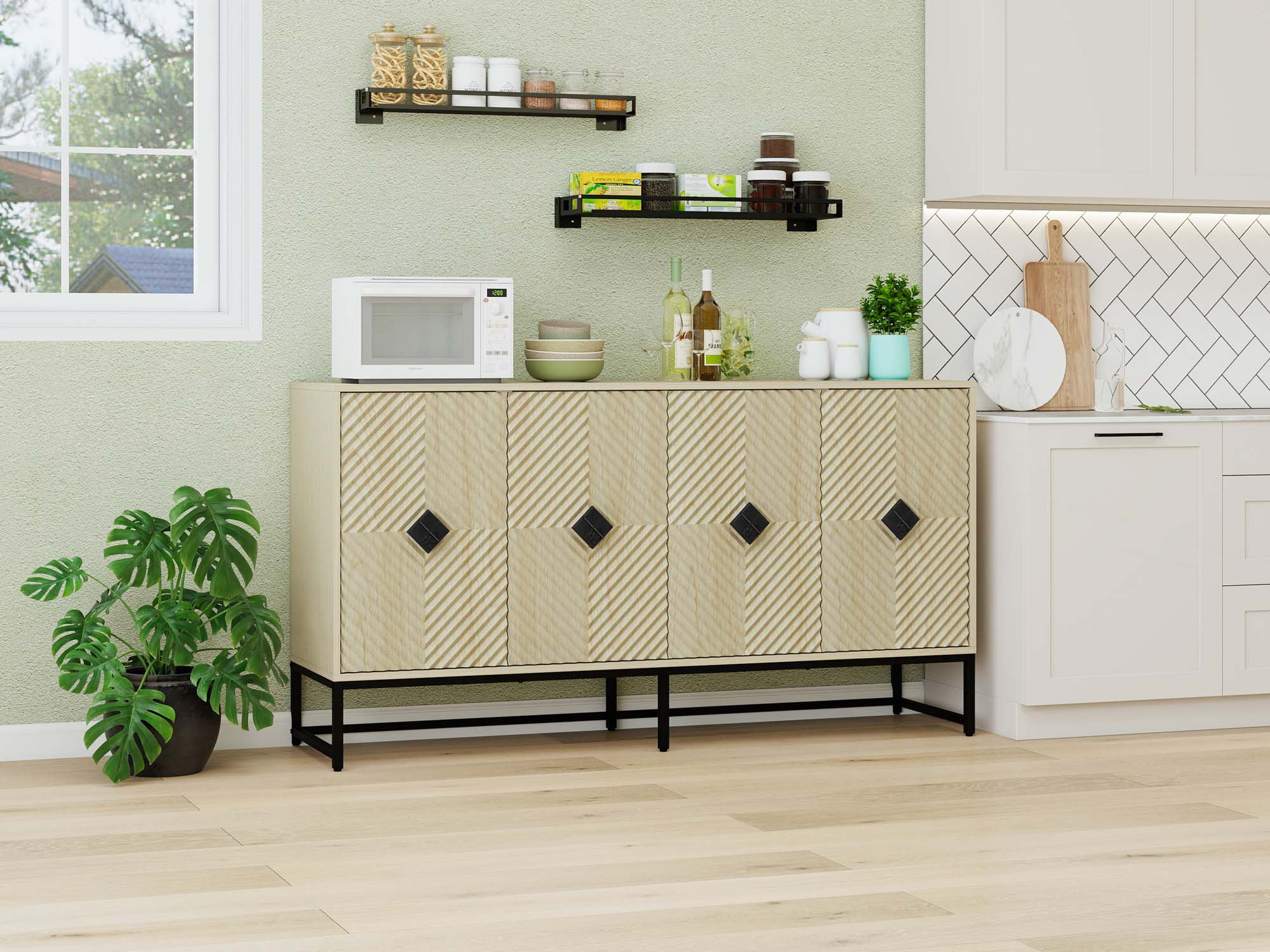 Ebern Designs Carved 4 Door Sideboard ,Sideboard Buffet Cabinet With Storage ,Modern Coffee Bar ...