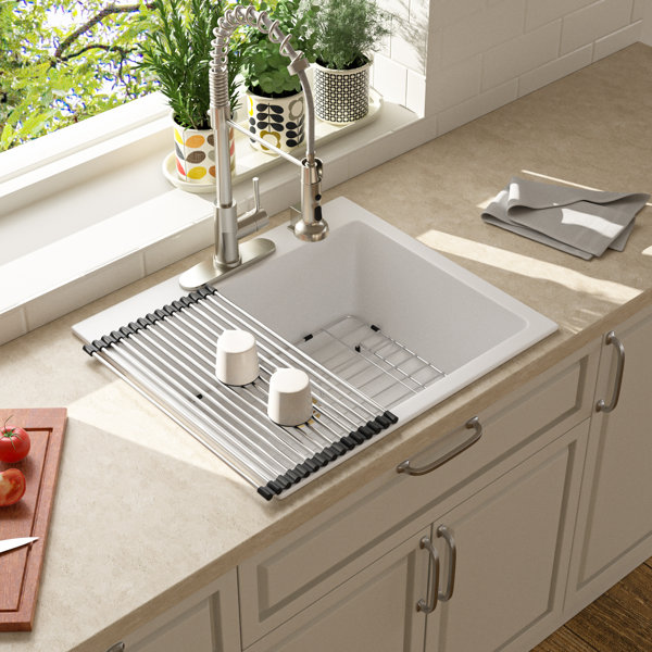 Lordear Quartz 25" X 22" Drop In Kitchen Sink with Faucet Quartz ...