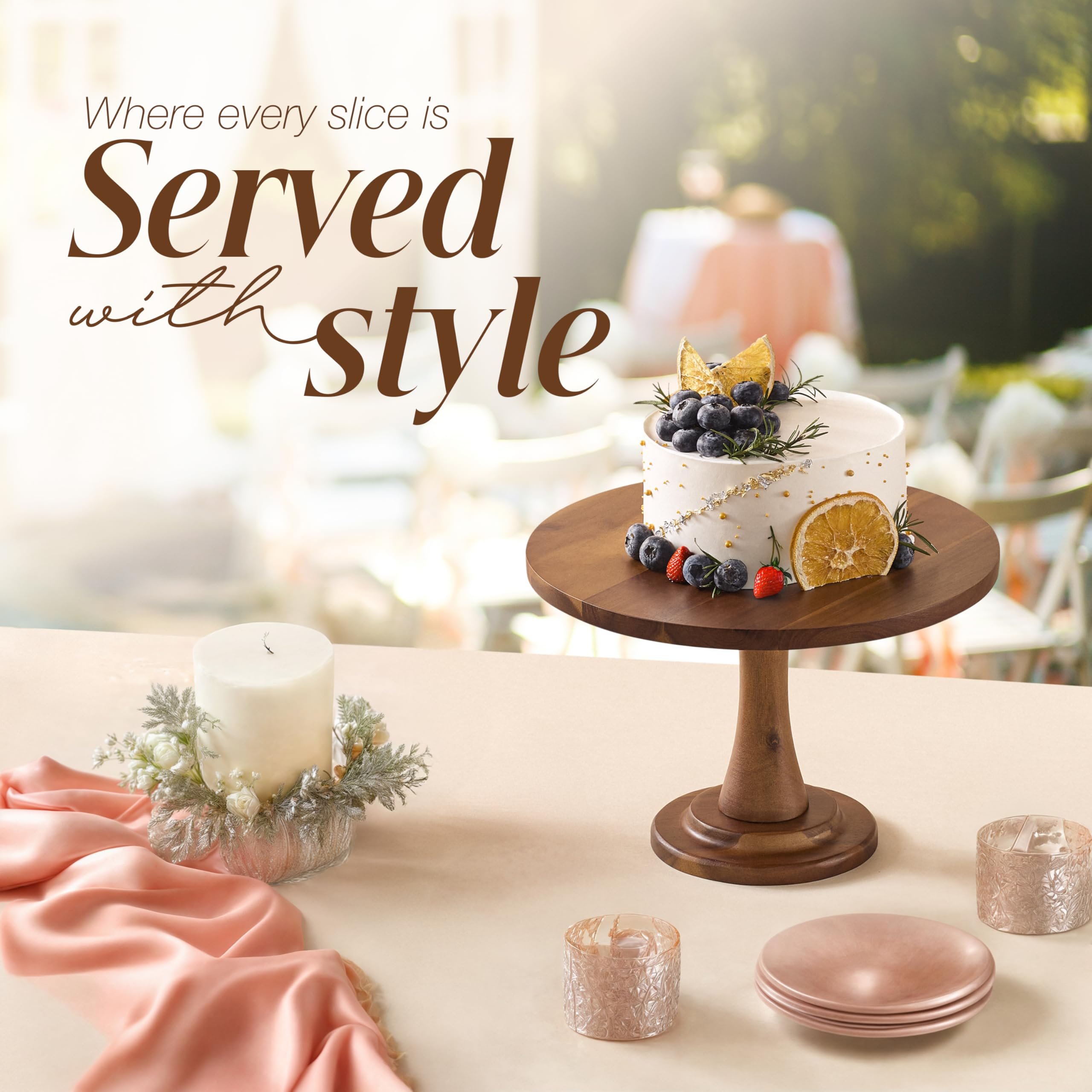 Loon Peak® Acacia Wood Cake Stand Rustic – 12 Inch Wooden Round Cake ...