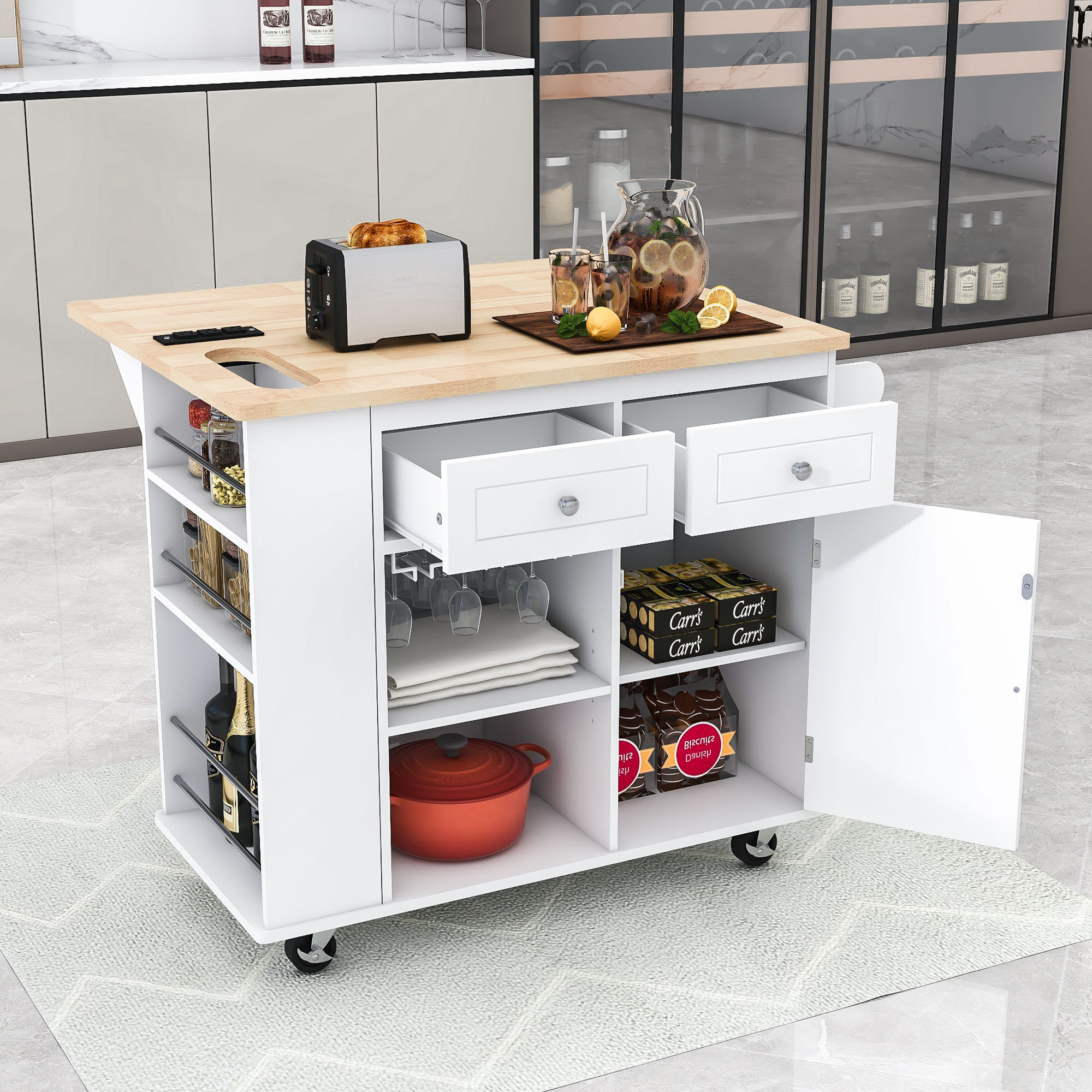 Winston Porter Parveen Kitchen Island with Power Outlet, Kitchen Cart ...