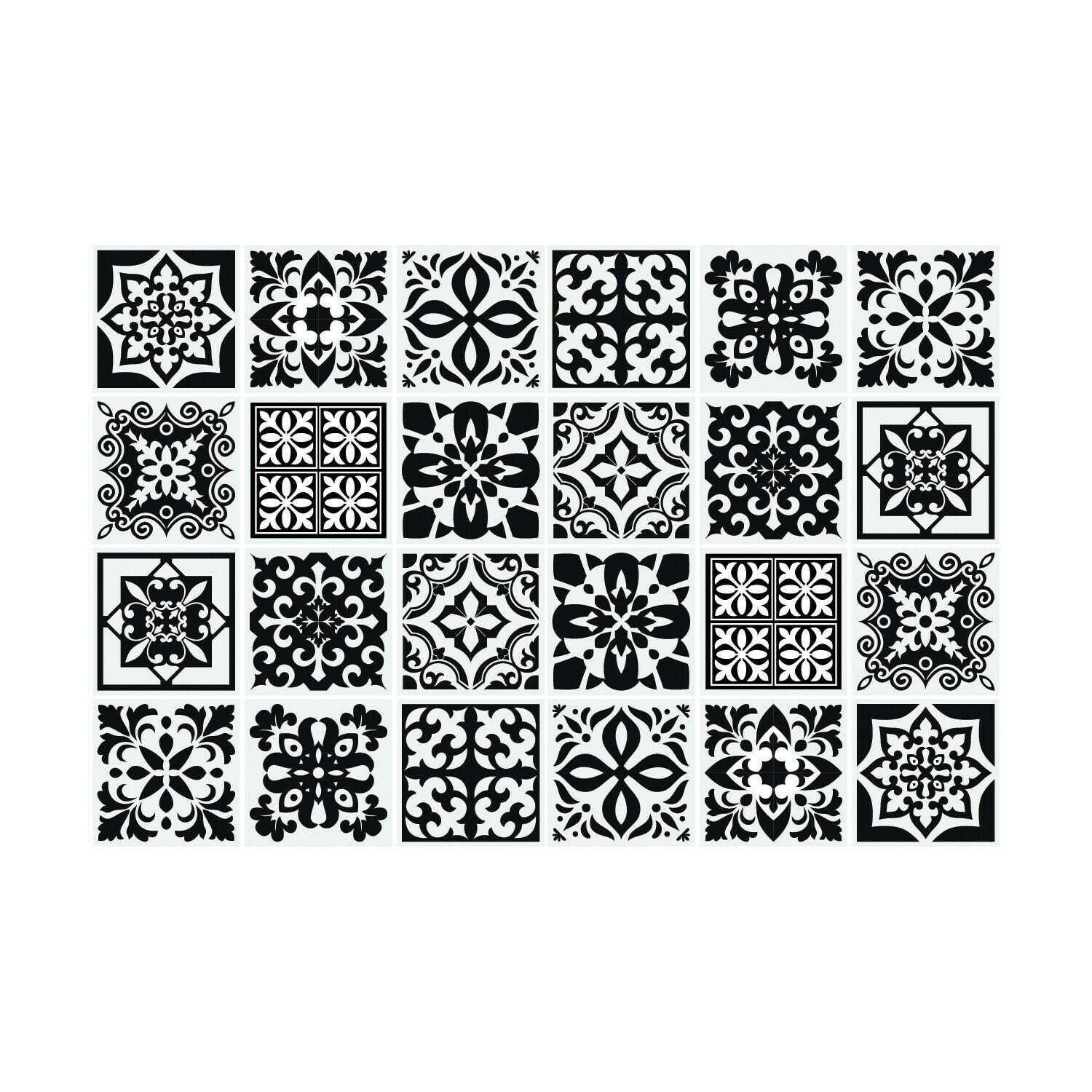 Walplus WT1566 - Calli Black And White Mediterranean Wall Tile Sticker ...