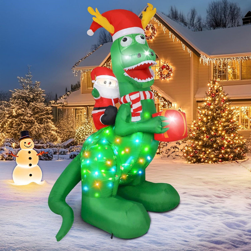 The Holiday Aisle® 8ft Christmas Inflatables Dinosaur Outdoor ...