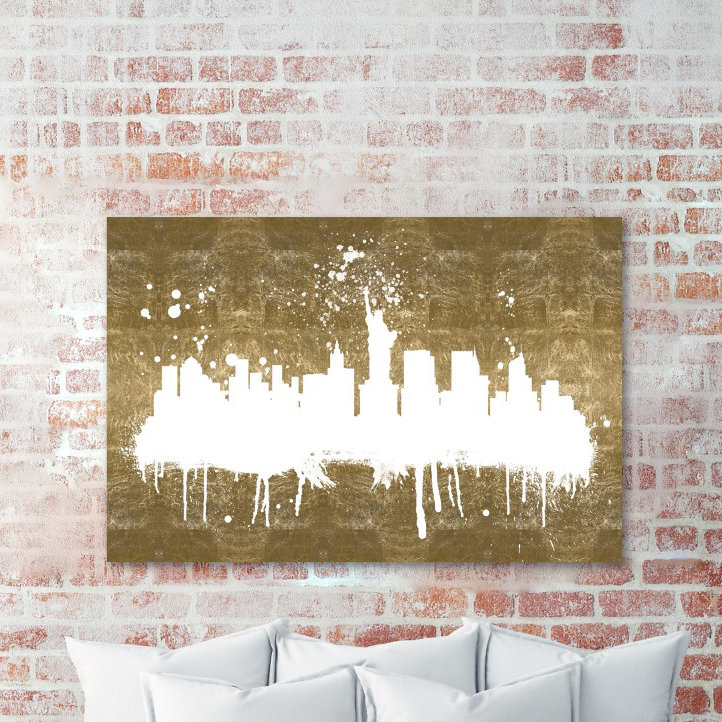 Ivy Bronx New York Skyline Gold by Oliver Gal - Wrapped Canvas Painting ...