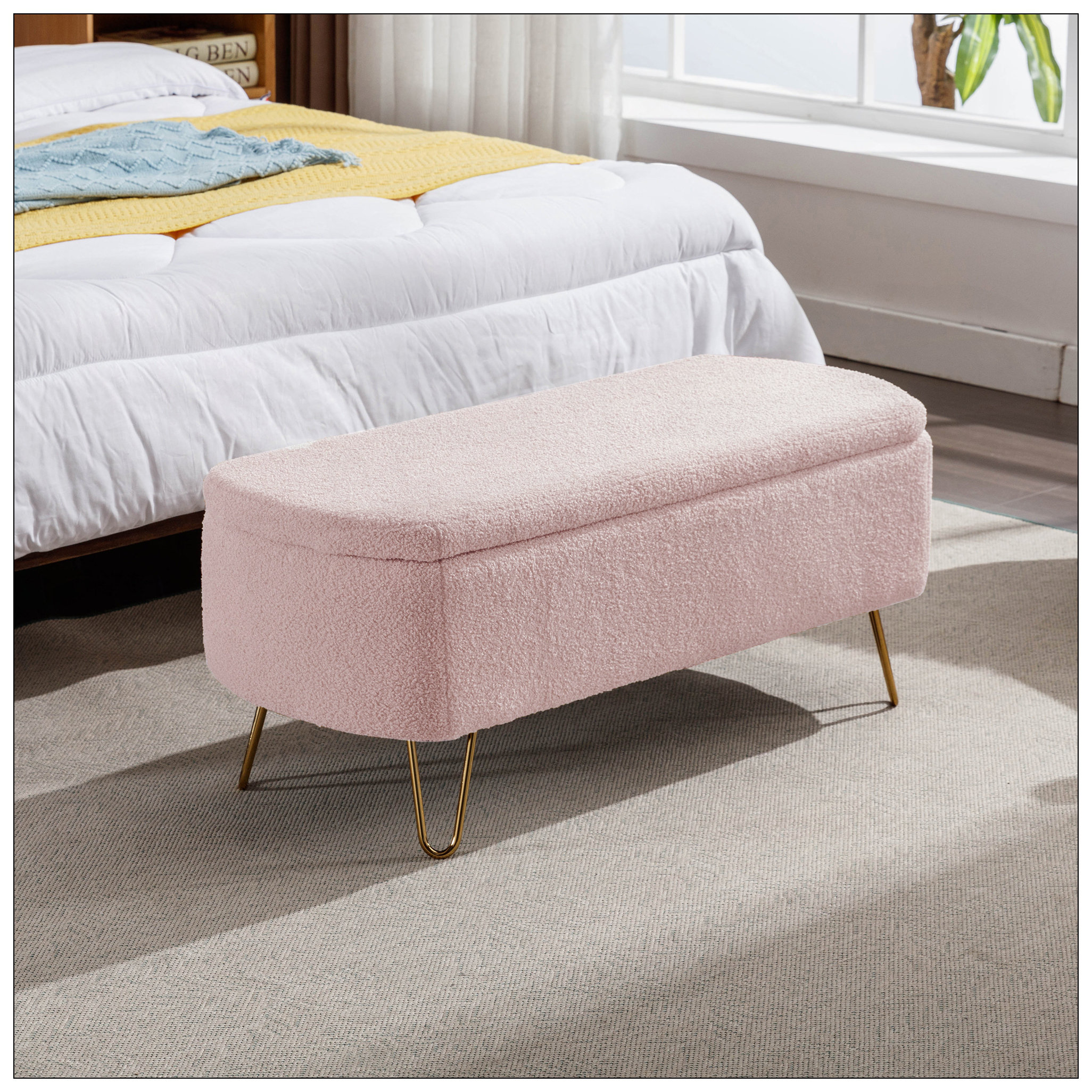 Mercer41 Toleen Storage Ottoman Bench for End of Bed Gold Legs, Modern ...