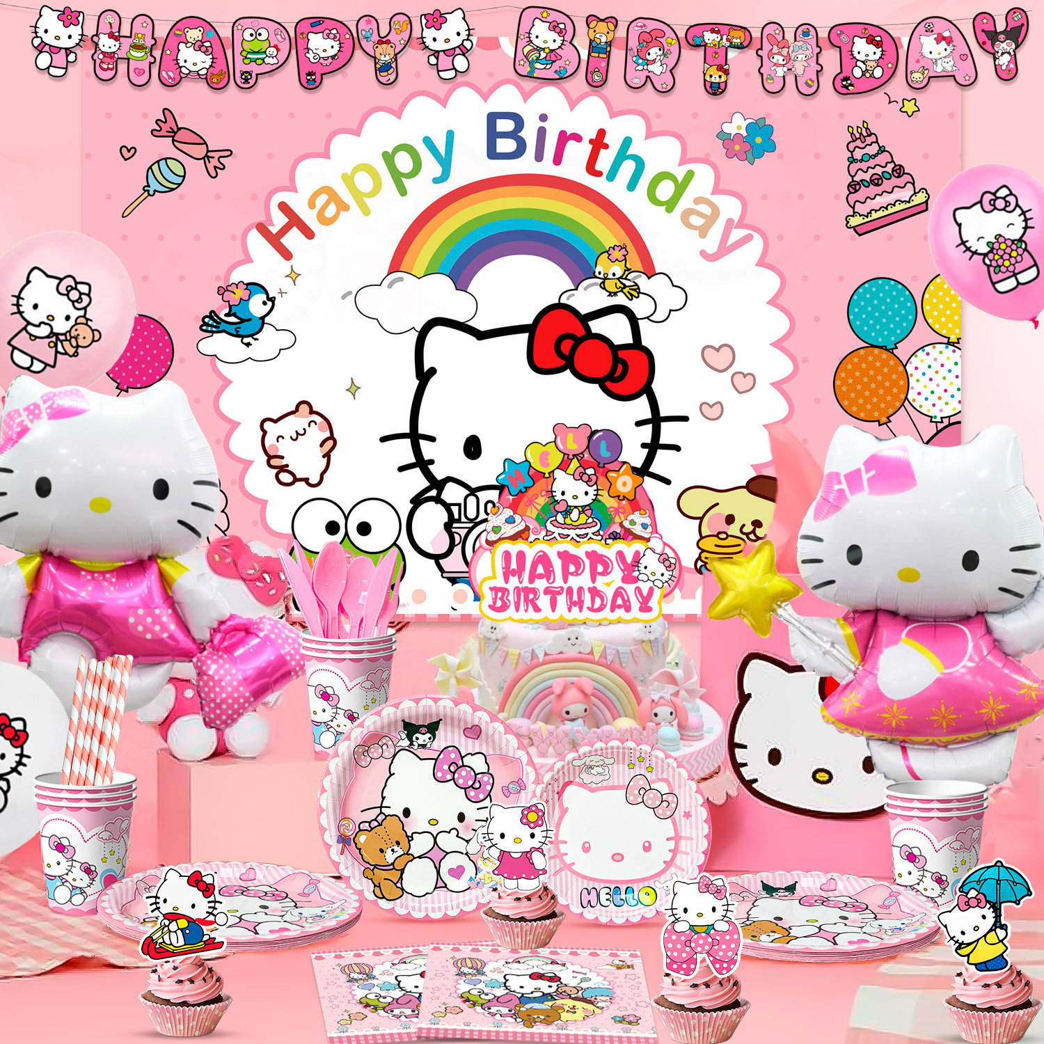 Dakota Fields Hello Kitty Birthday Decorations,124pcs Hello Kitty Party ...