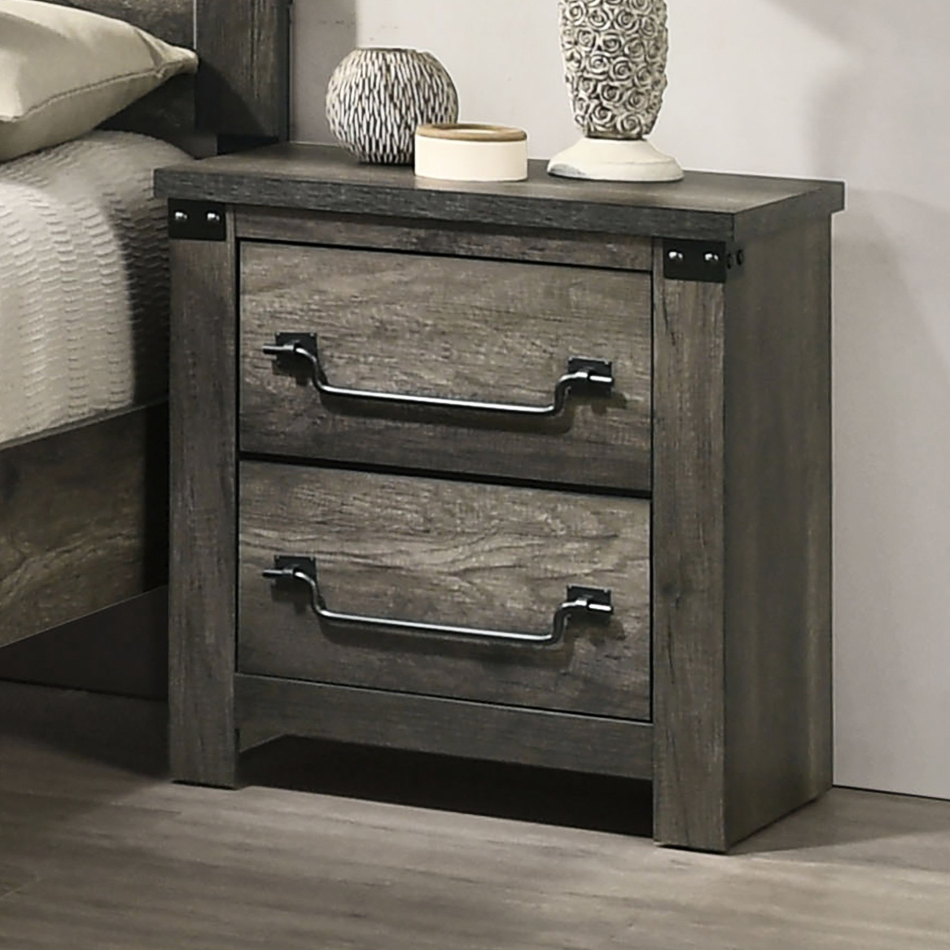 Trent Austin Design® Modern 2 - Drawers Nightstand In Rustic Gray For ...